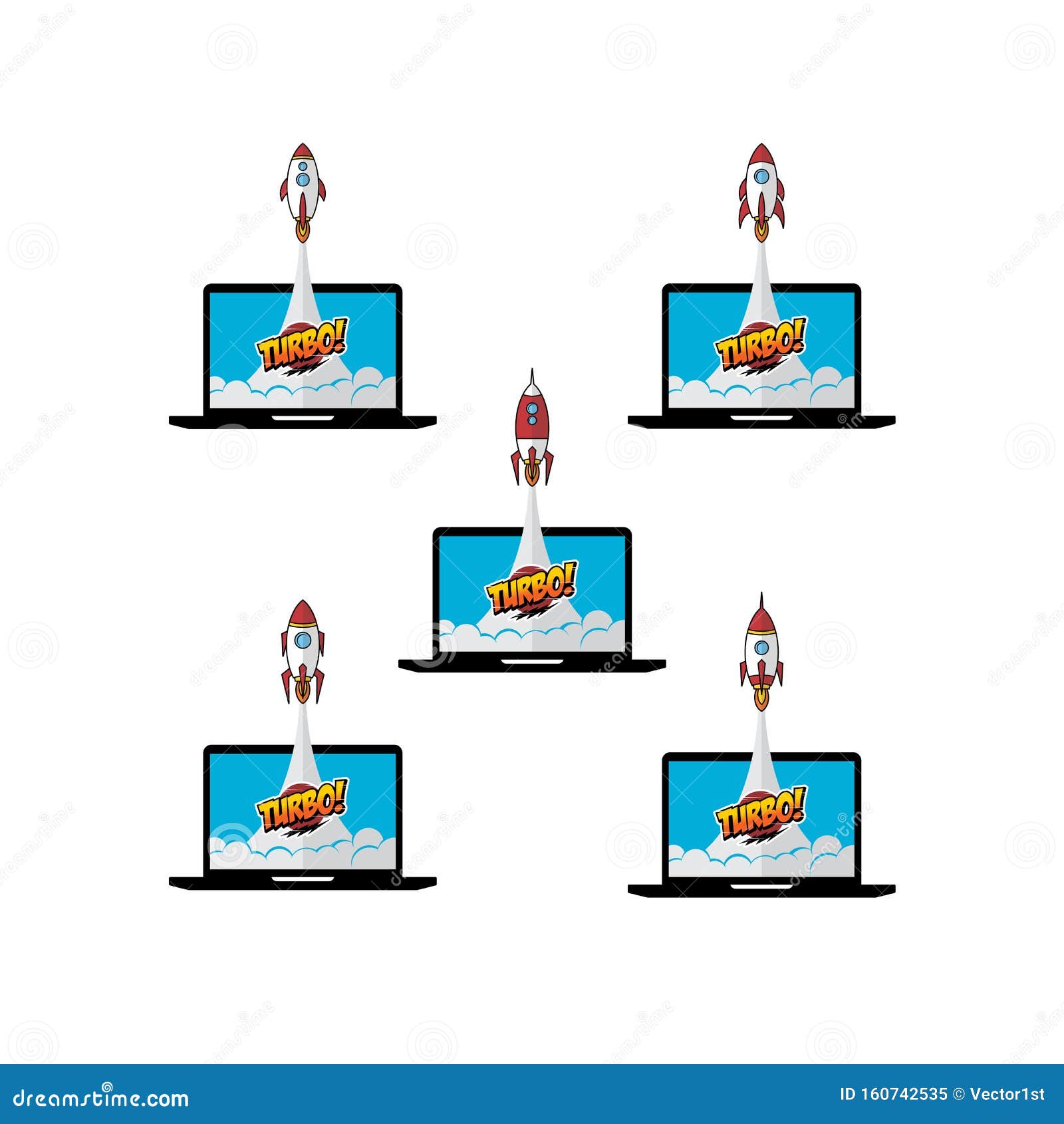 Laptop Notebook Rocket Booster Vector Set Collection Stock Illustration ...