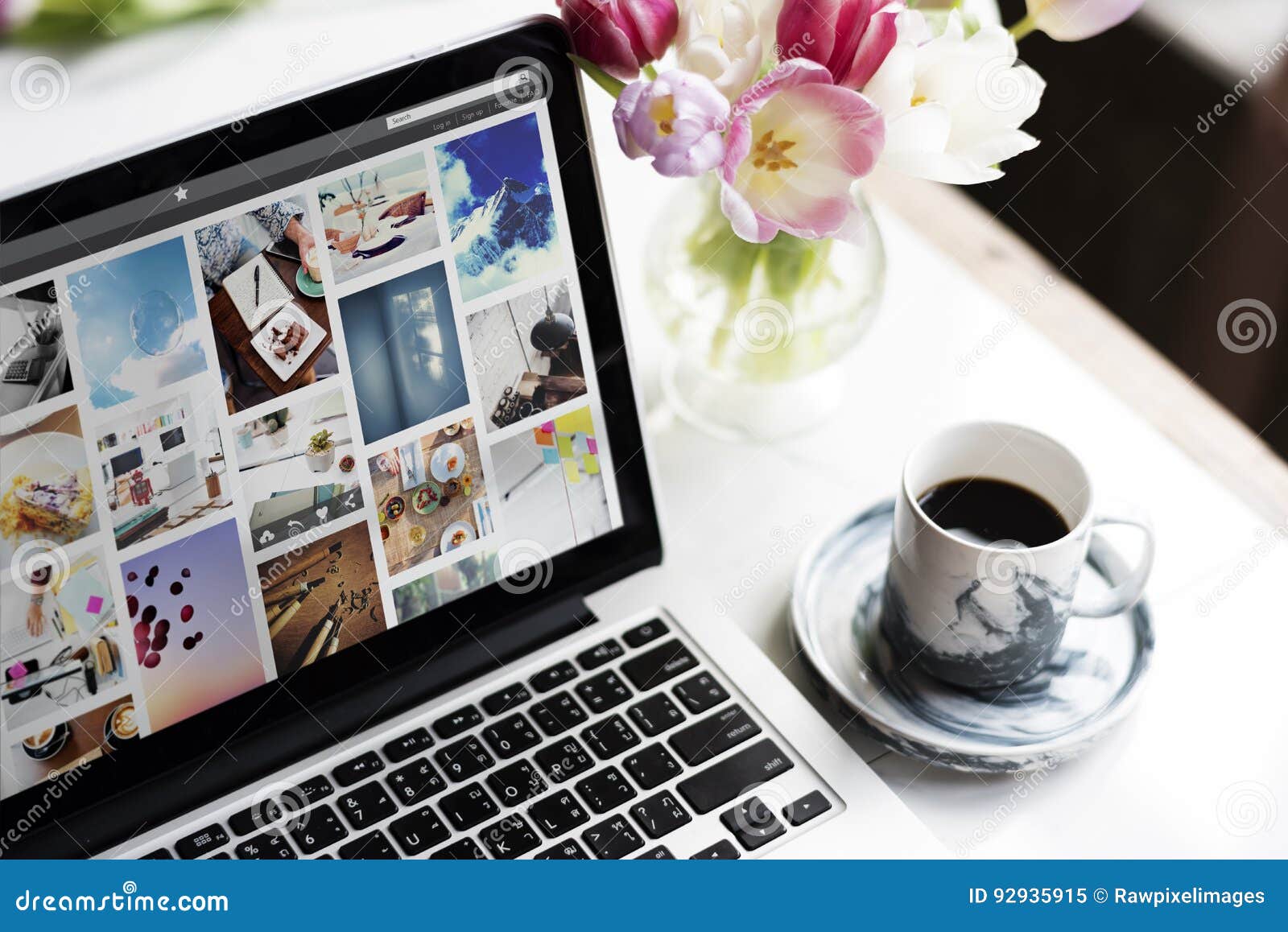 Laptop Notebook Showing Photo Gallery Screen Stock Image - Image of ...