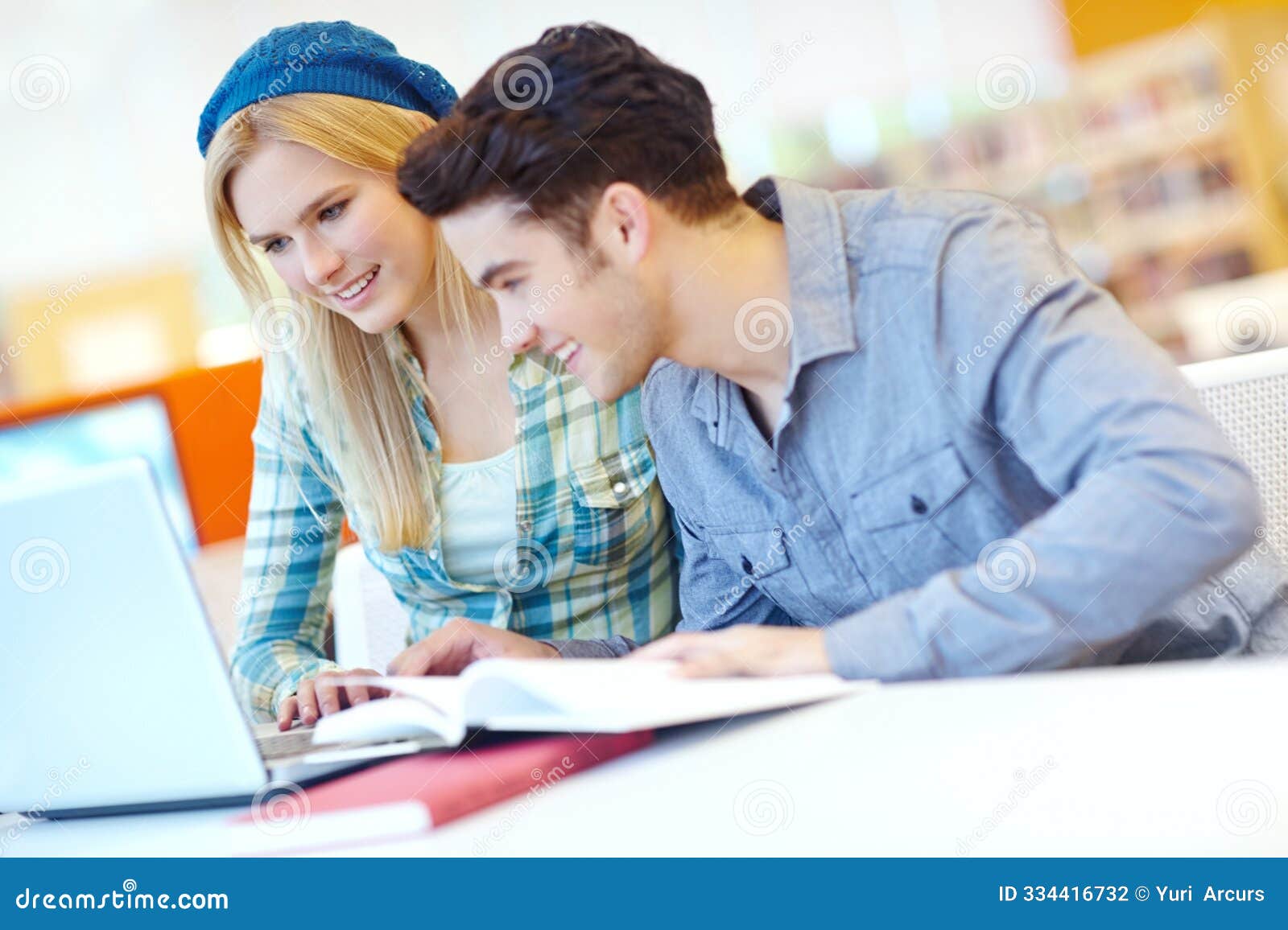 Laptop, Notebook and Smile of Student Friends in Library at College or ...