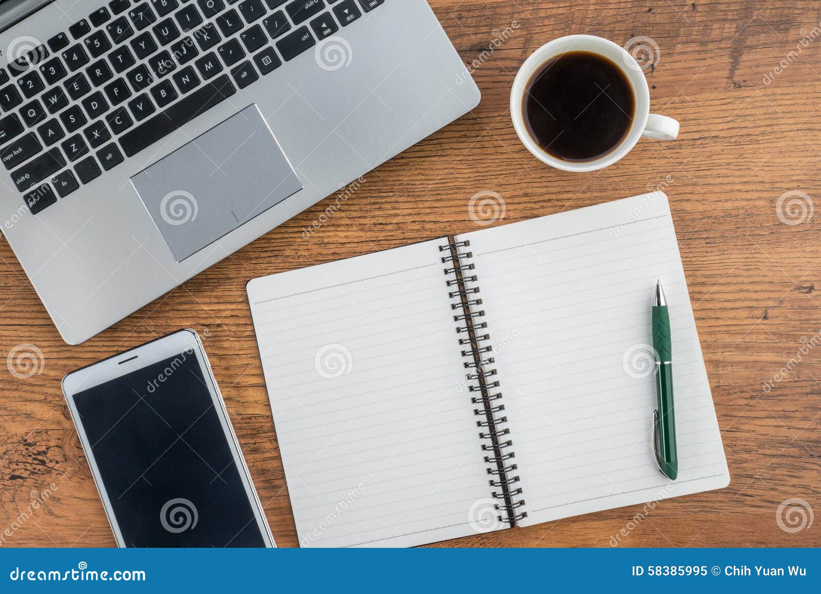 Laptop, Notebook, Tablet and Coffee on Work Desk Stock Image - Image of ...