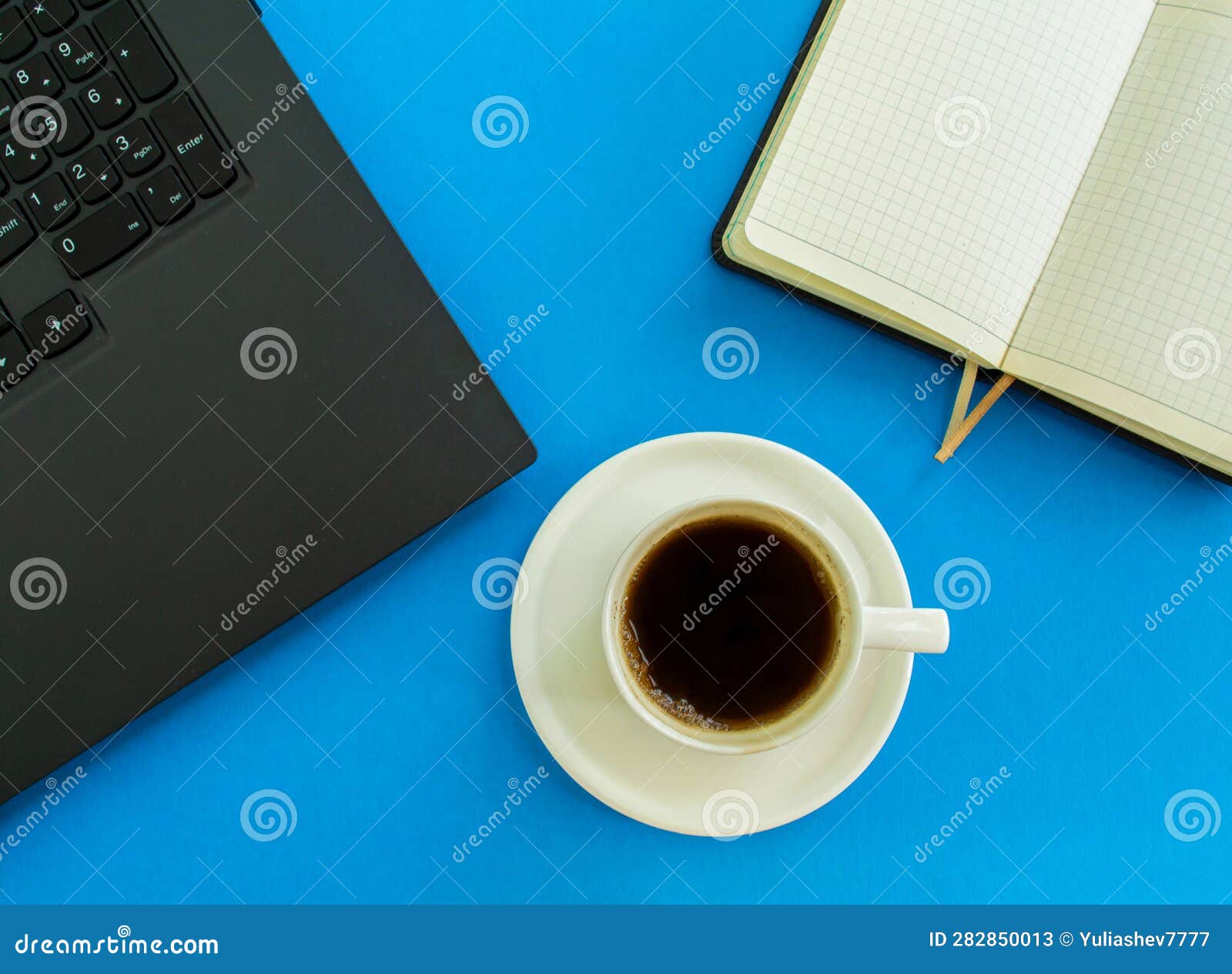 Laptop, Notepad, Coffee Cup Stock Image - Image of template, stationery ...