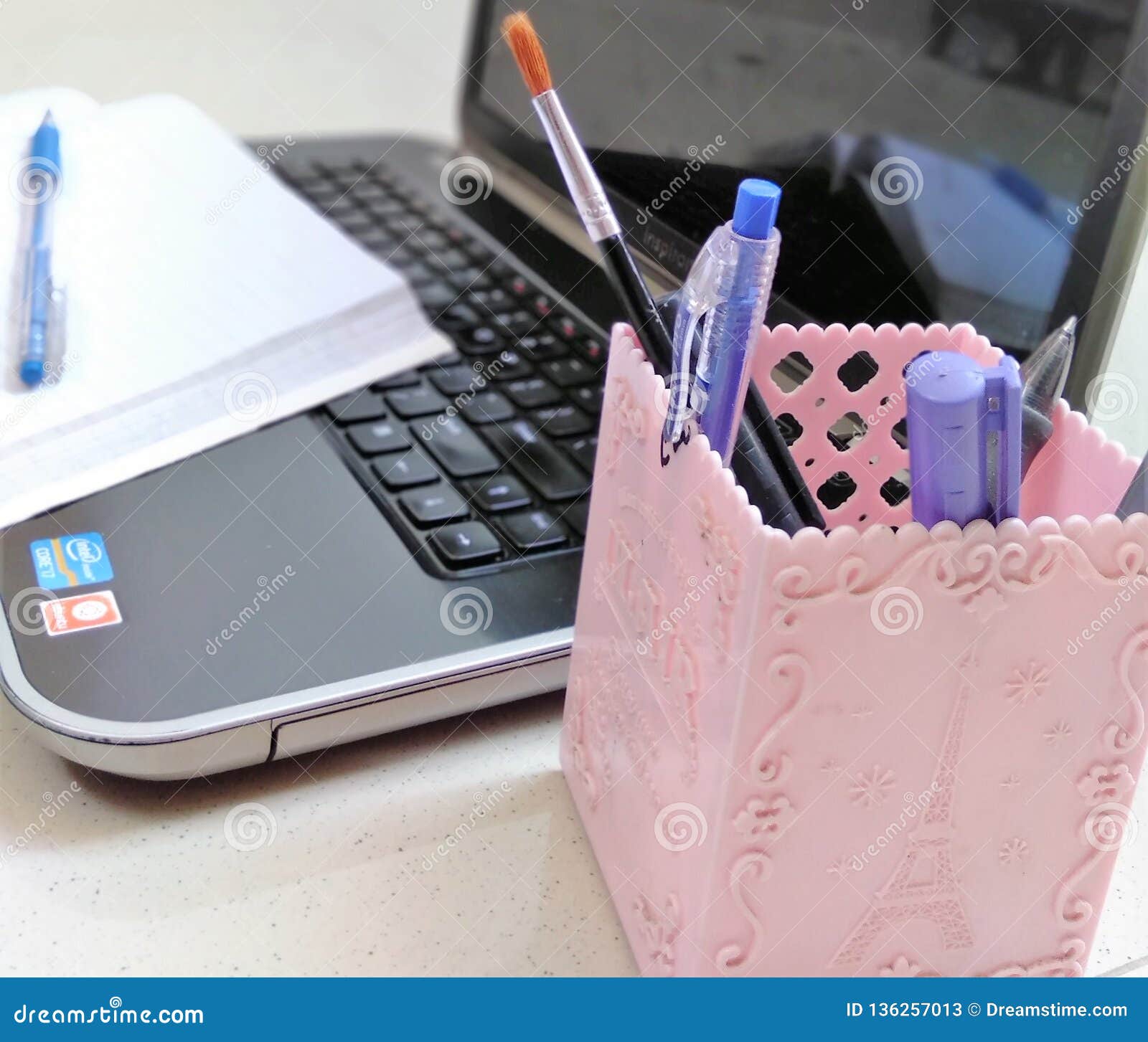 Laptop,notepad and Desk Storage Container Editorial Stock Photo - Image ...