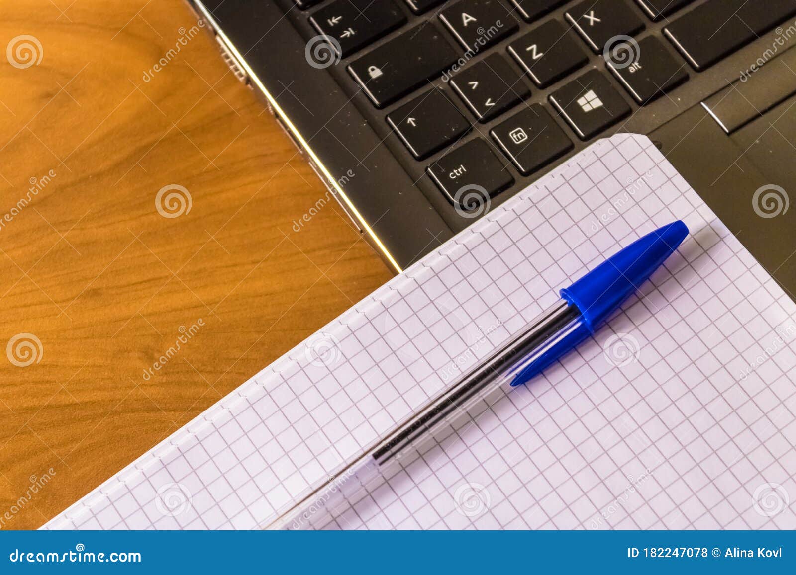 Laptop and Notepad with a Pen on the Desk, Working or Studying Remotely ...