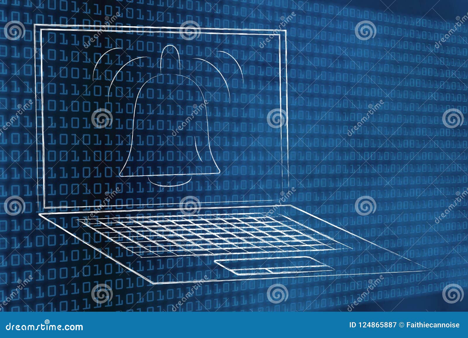 Laptop with Notification Bell Ringing on the Screen Stock Illustration ...