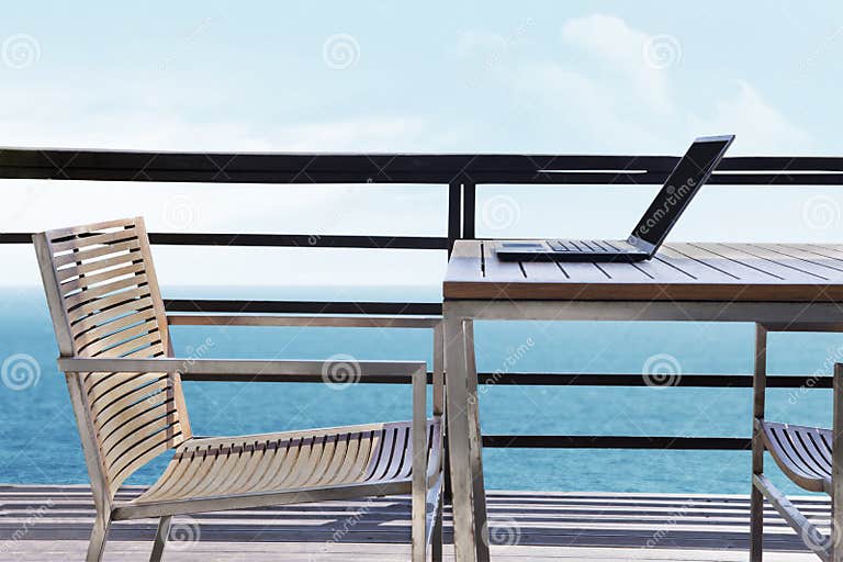 Laptop with ocean view stock photo. Image of laptop, landscape - 26594426