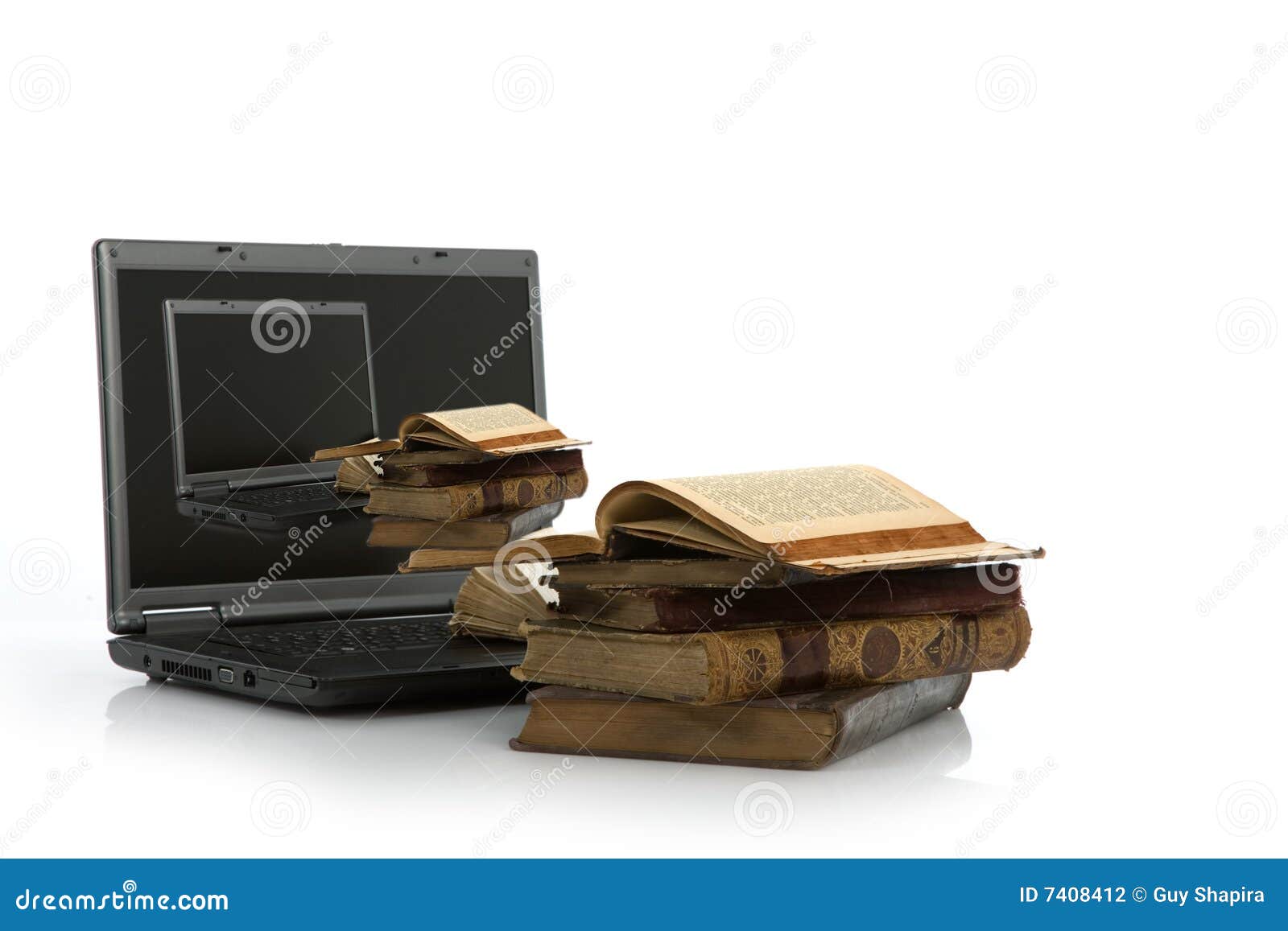 Laptop and old book stock photo. Image of document, page - 7408412