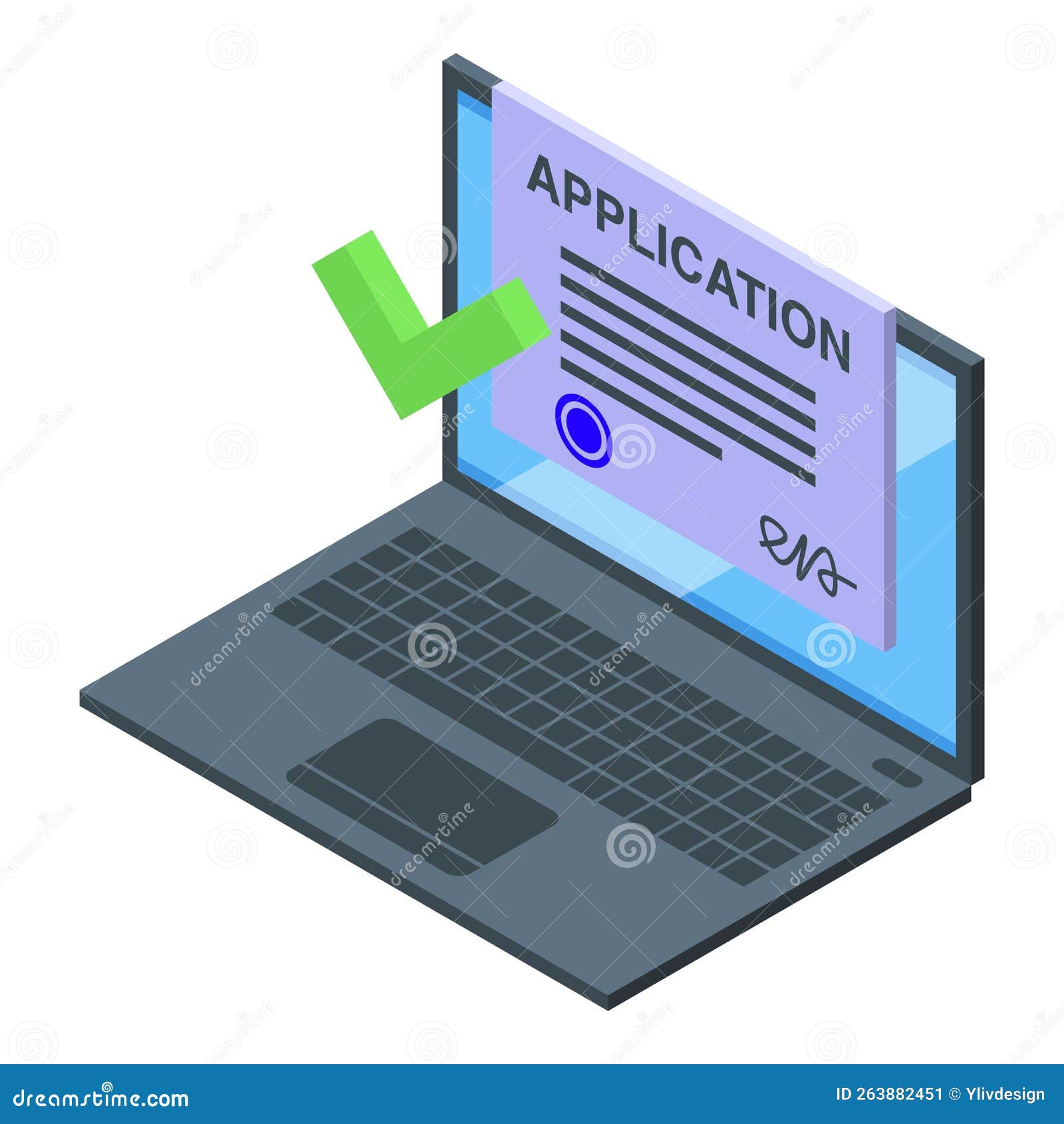 Laptop Online Application Icon Isometric Vector. Approve Document Stock ...