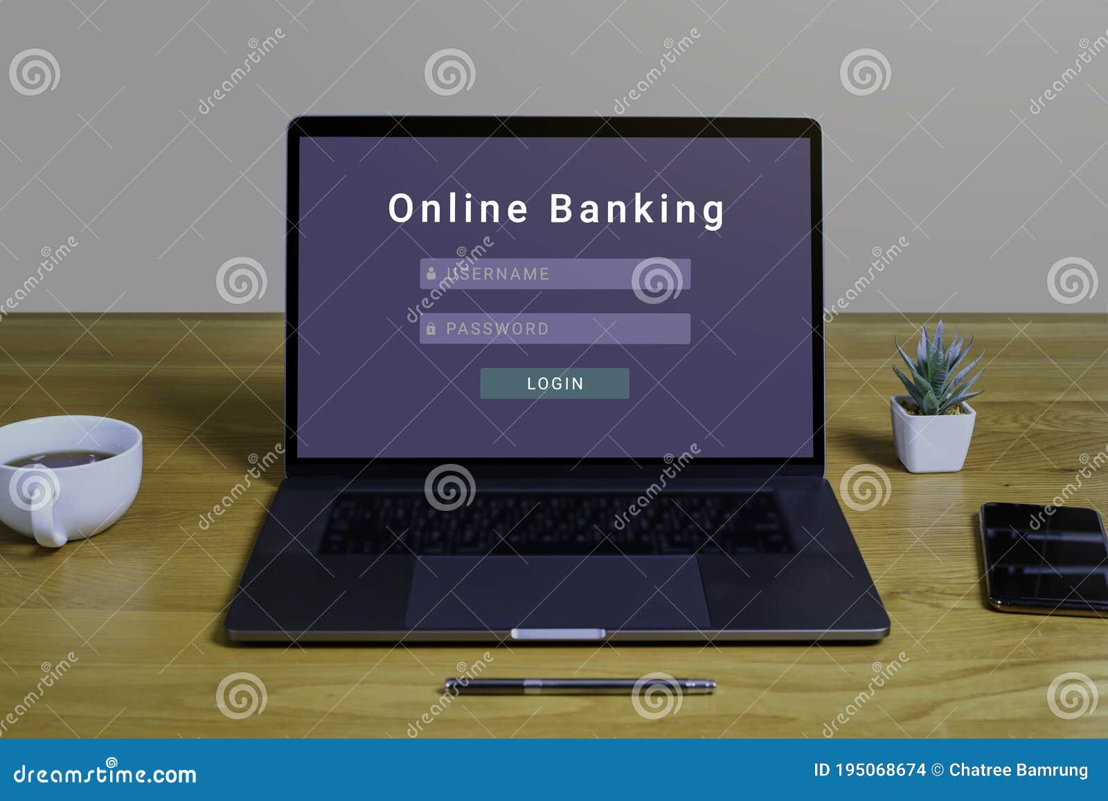 Laptop with Online Banking Screen Device. Internet Online Banking ...