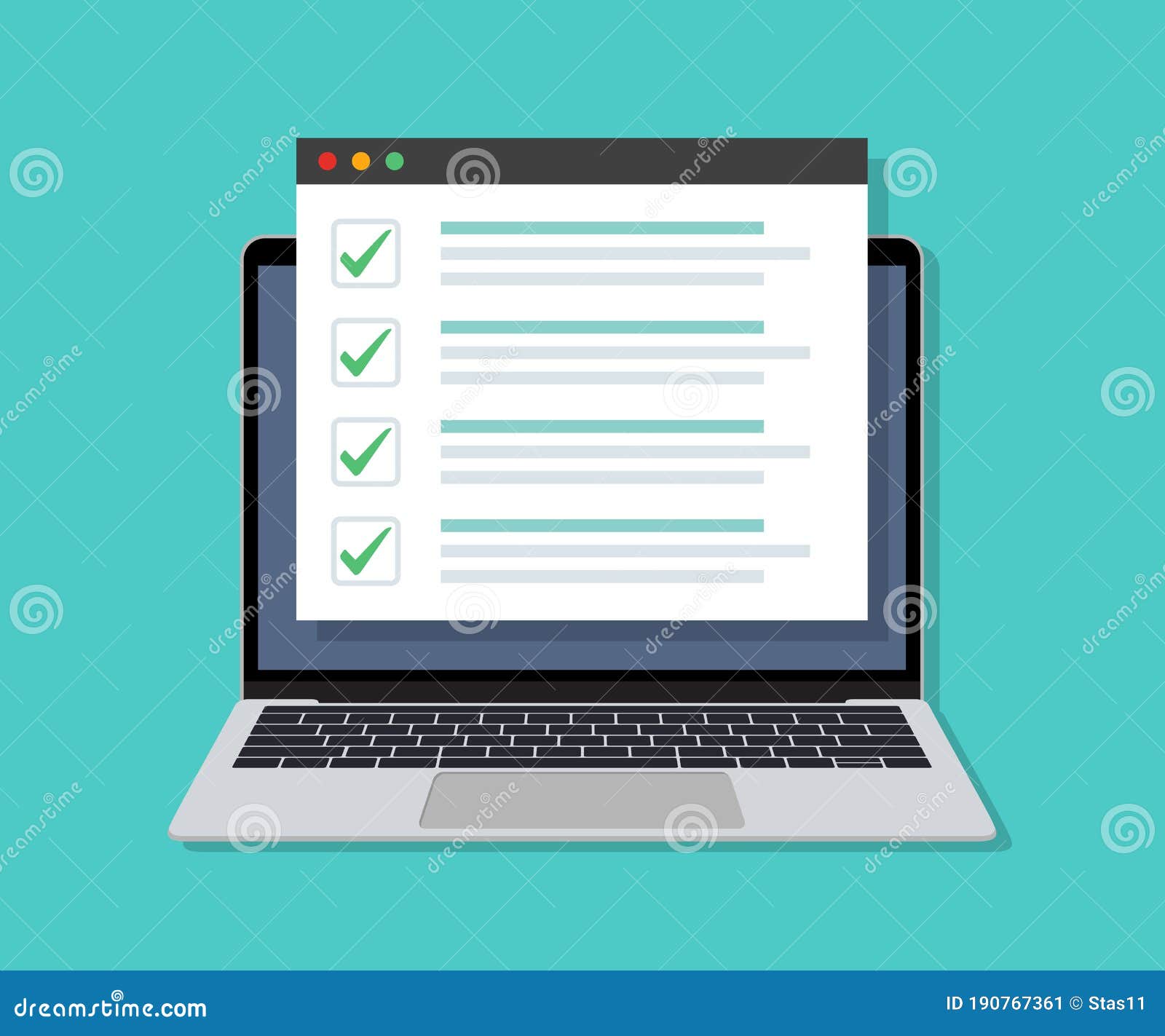 Online Checklist With Tick Mark On Laptop Screen Vector Illustration ...