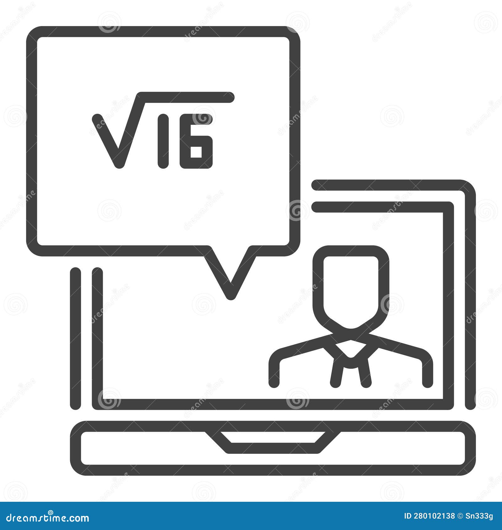 Laptop with Online Math Tutoring Vector Concept Thin Line Icon Stock ...