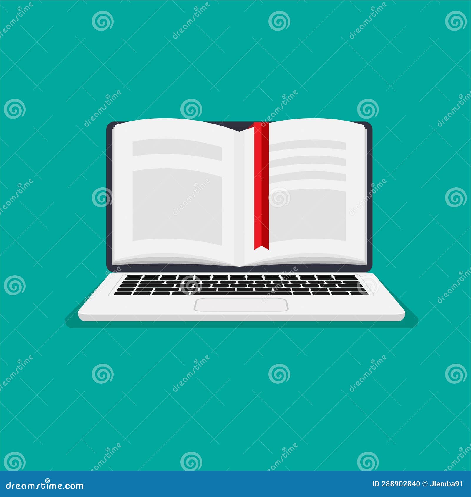 Laptop with Open Book Front View. Stock Illustration - Illustration of ...