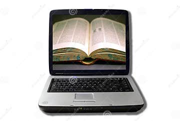 Laptop with Open Book on Screen Stock Image - Image of open, book: 513733