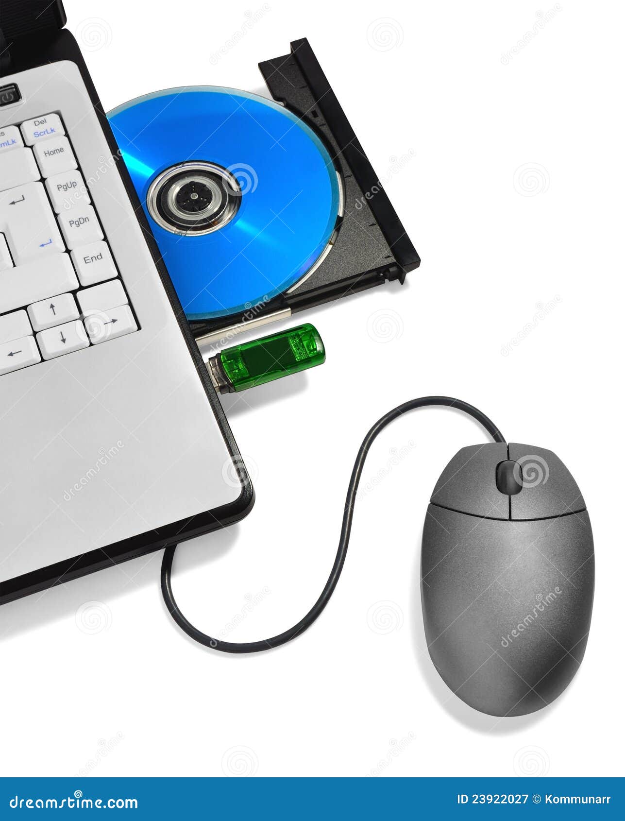 Laptop with Open Compact Disc Tray,flash and Mouse Stock Image - Image ...