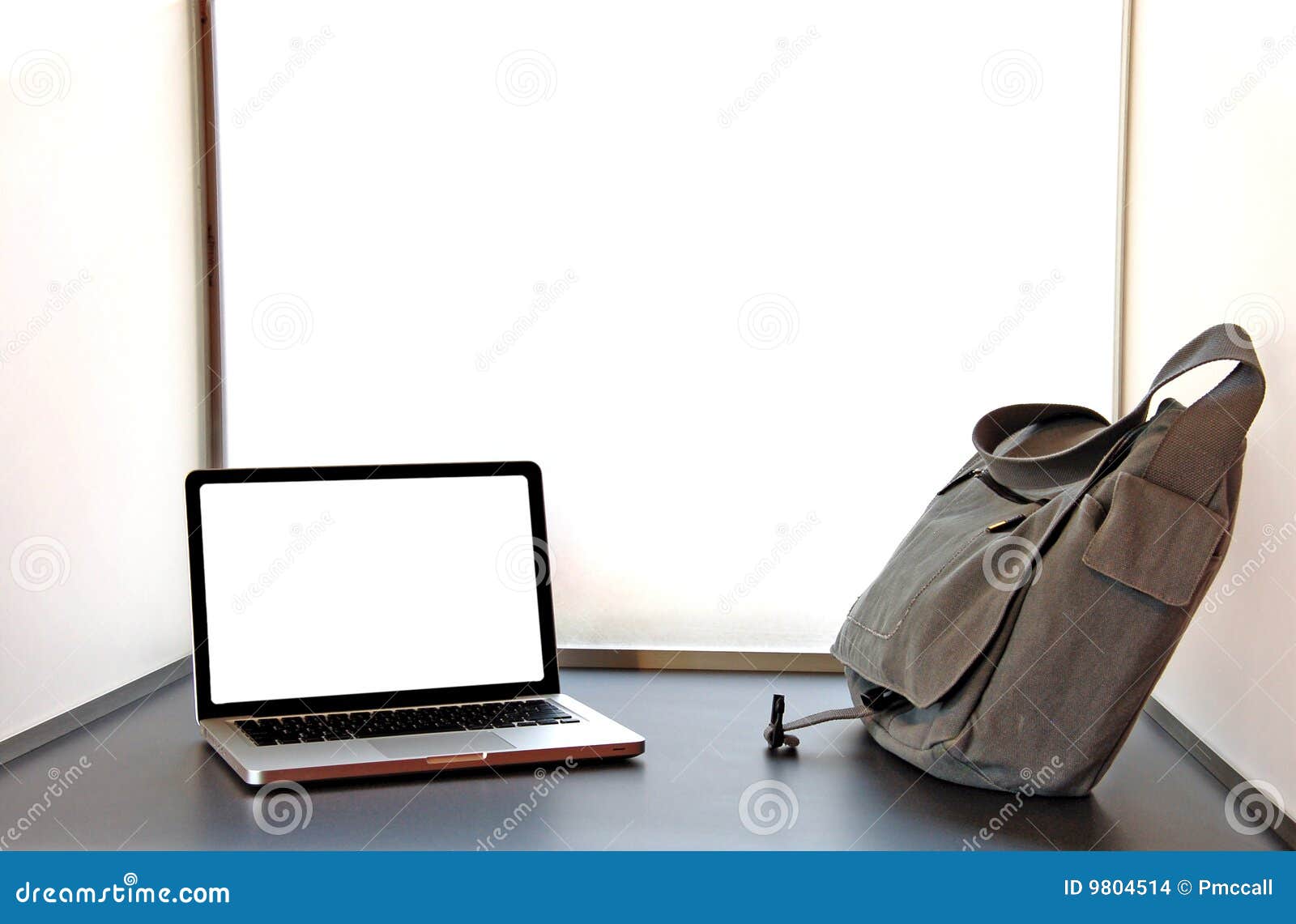 Laptop Open on Desk with Bag Stock Photo - Image of modern, concept ...