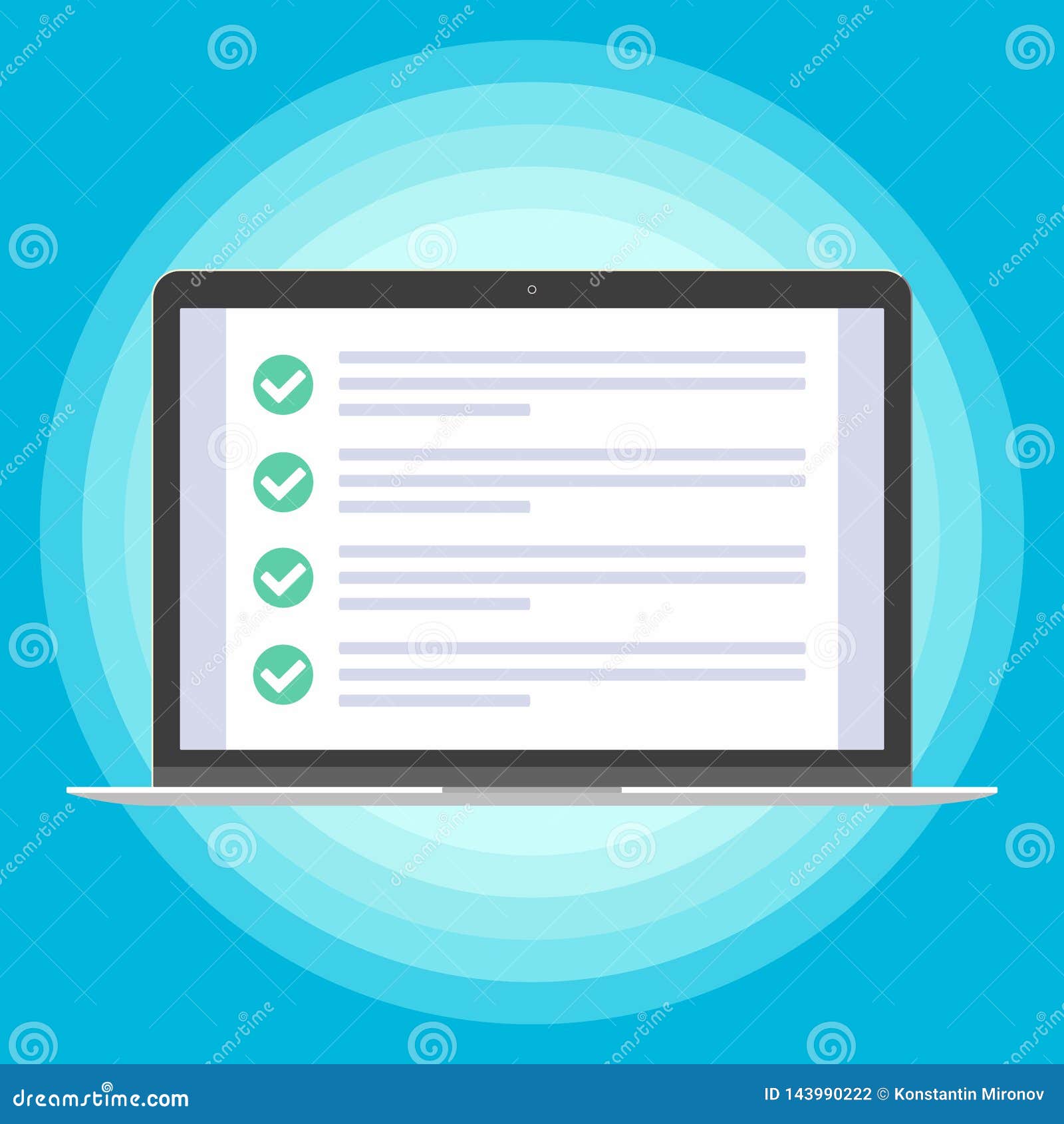 Laptop with Checklist with Check Mark. Ticks in the Circle on the ...