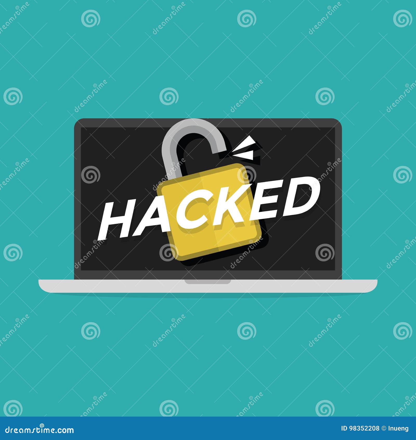 Laptop with Open Lock on the Screen. Concept of Virus, Piracy, Hacking ...