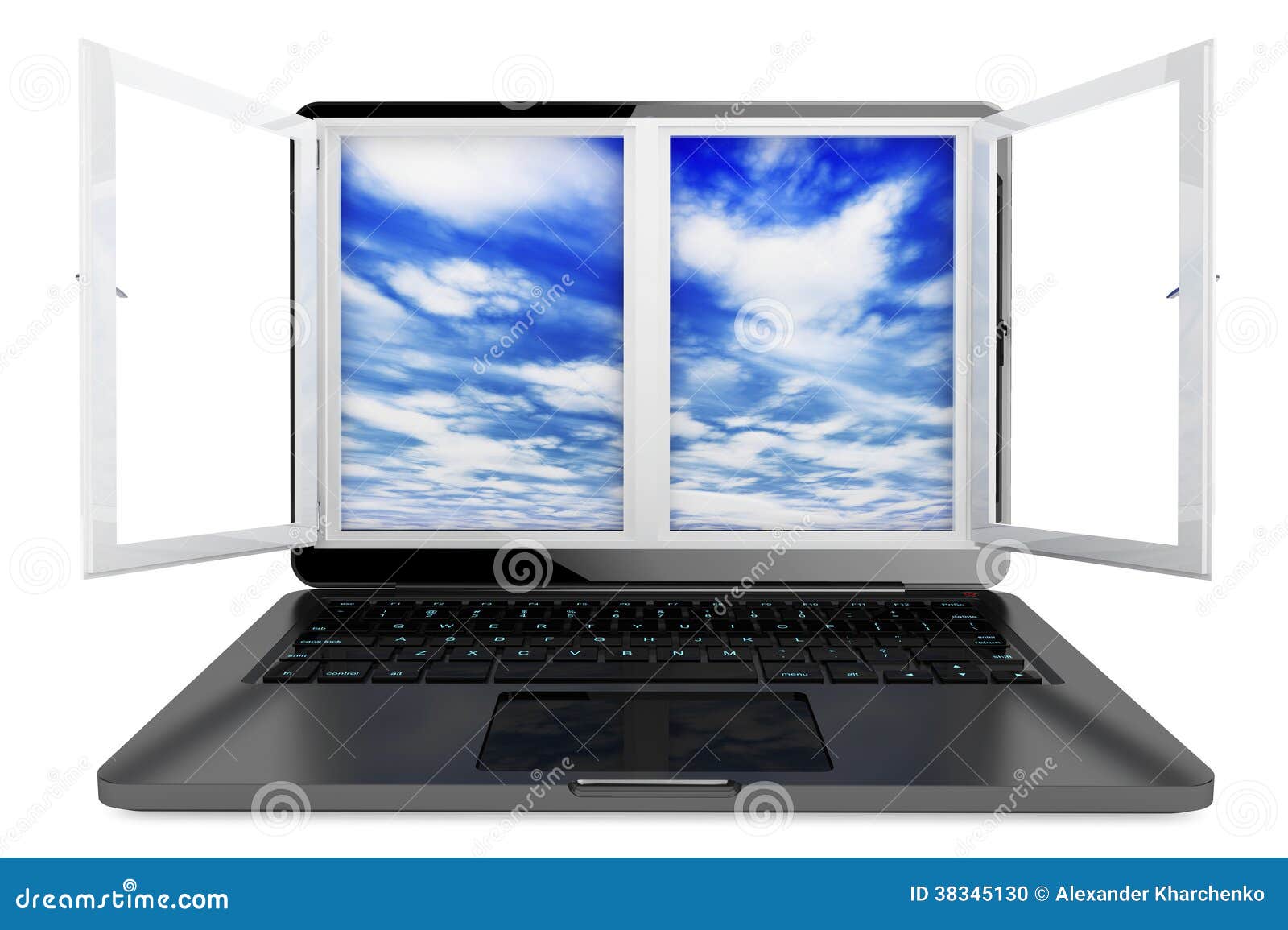 Laptop with Opened Window and Sky View Stock Photo - Image of frame ...