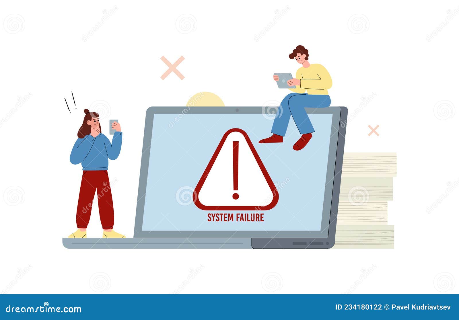 Laptop Operating System Failure Alert on Screen. Triangle with ...