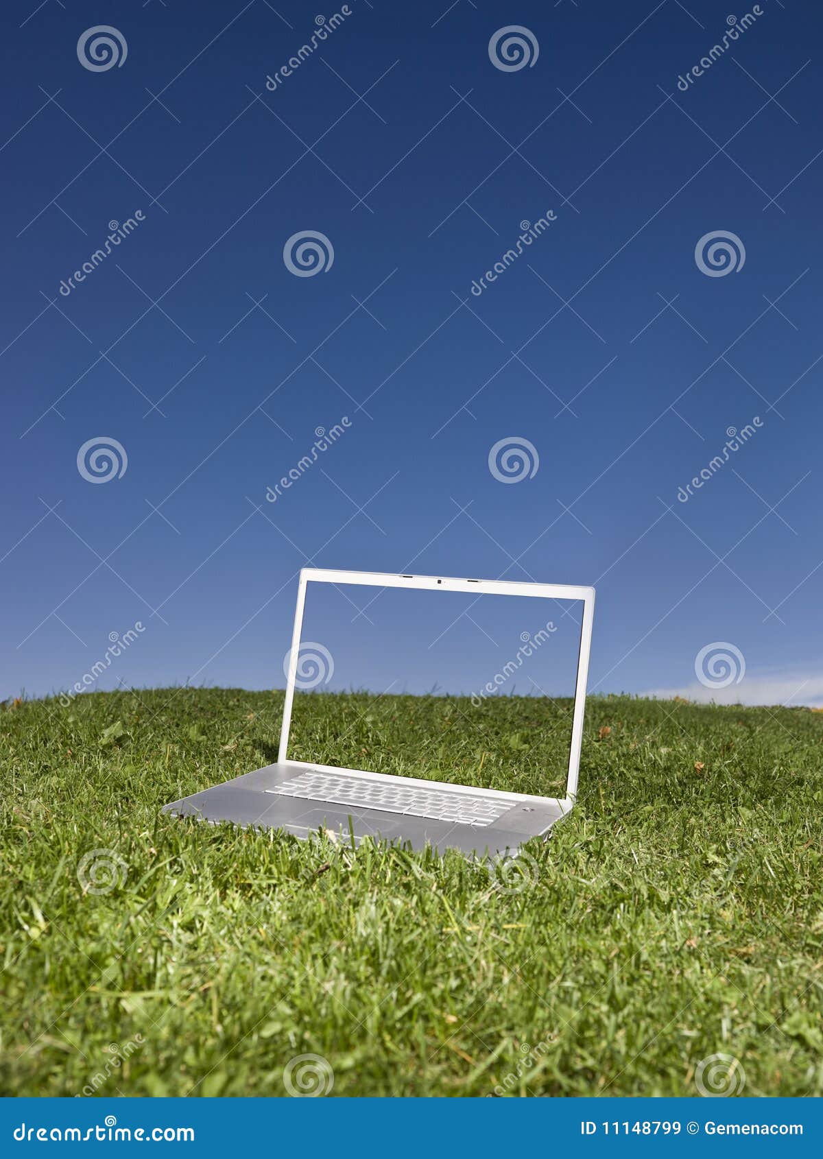 Laptop Outdoors on a Green Field Stock Image - Image of computer ...