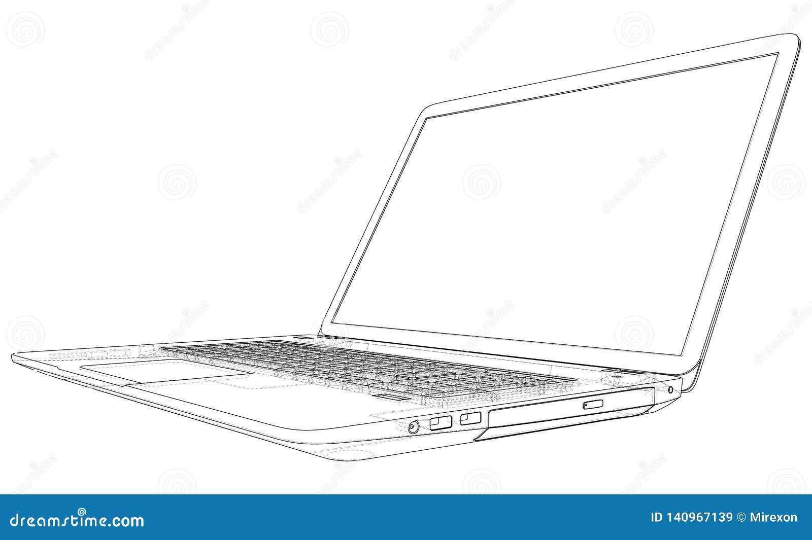 Laptop Outline Isolated on White Background. Created Illustration of 3d ...