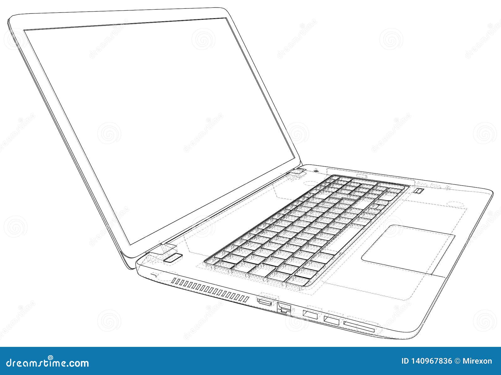 Laptop Outline Isolated on White Background. Created Illustration of 3d ...