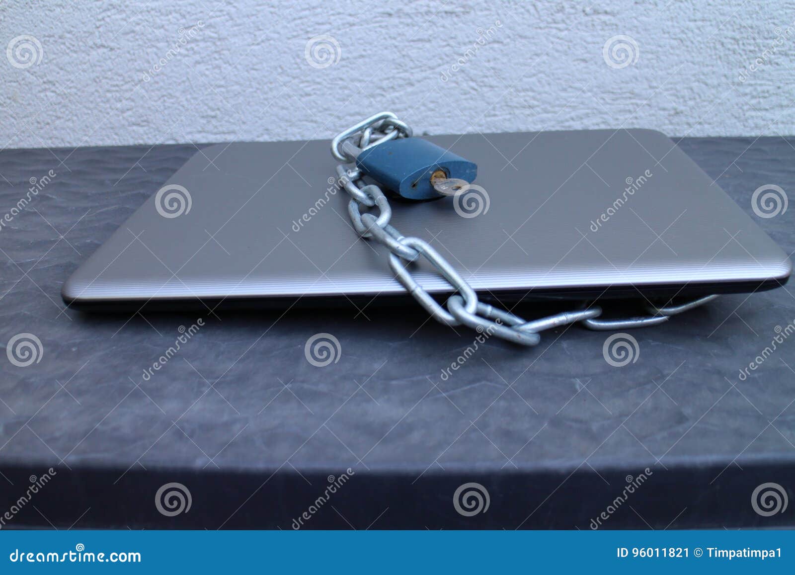 Laptop with Padlock and Chain Stock Image - Image of push, outlet: 96011821