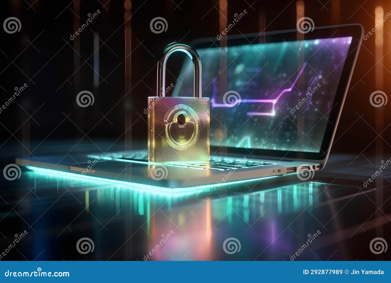 Laptop with Padlock on the Screen 3d Render of Computer Security ...