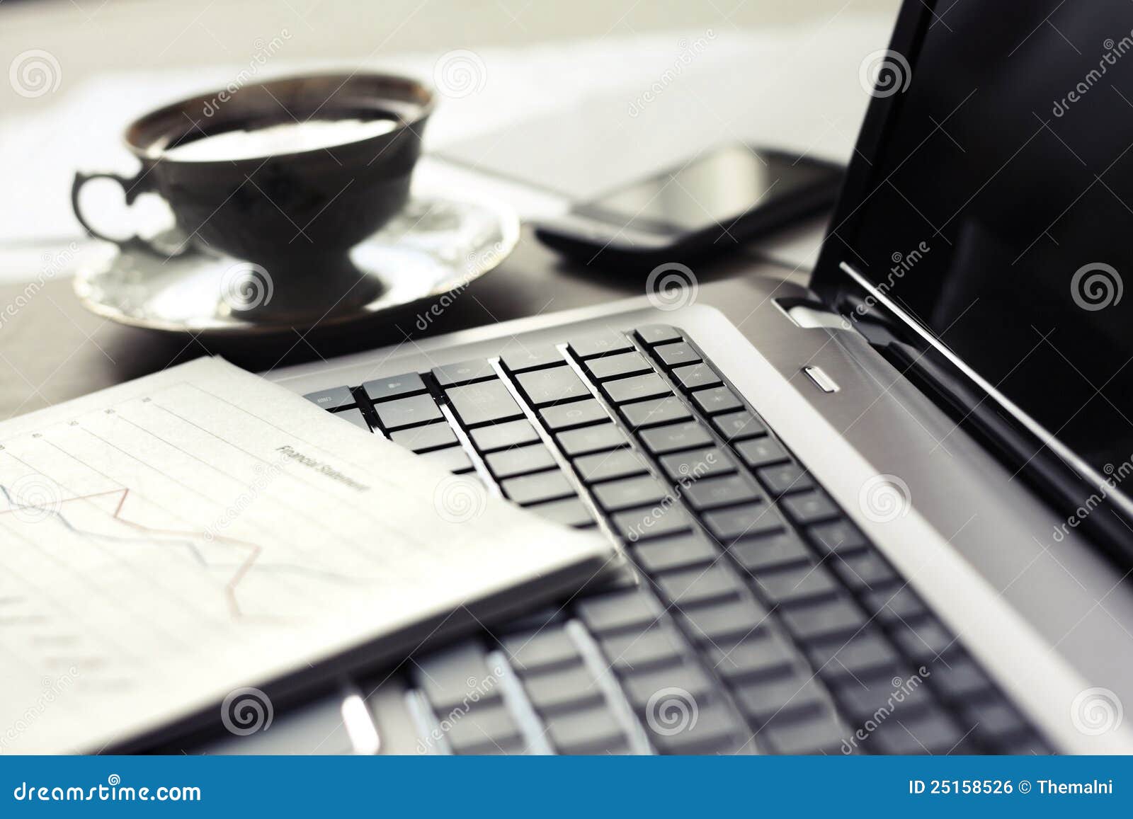 Laptop and paper stock photo. Image of business, phone - 25158526