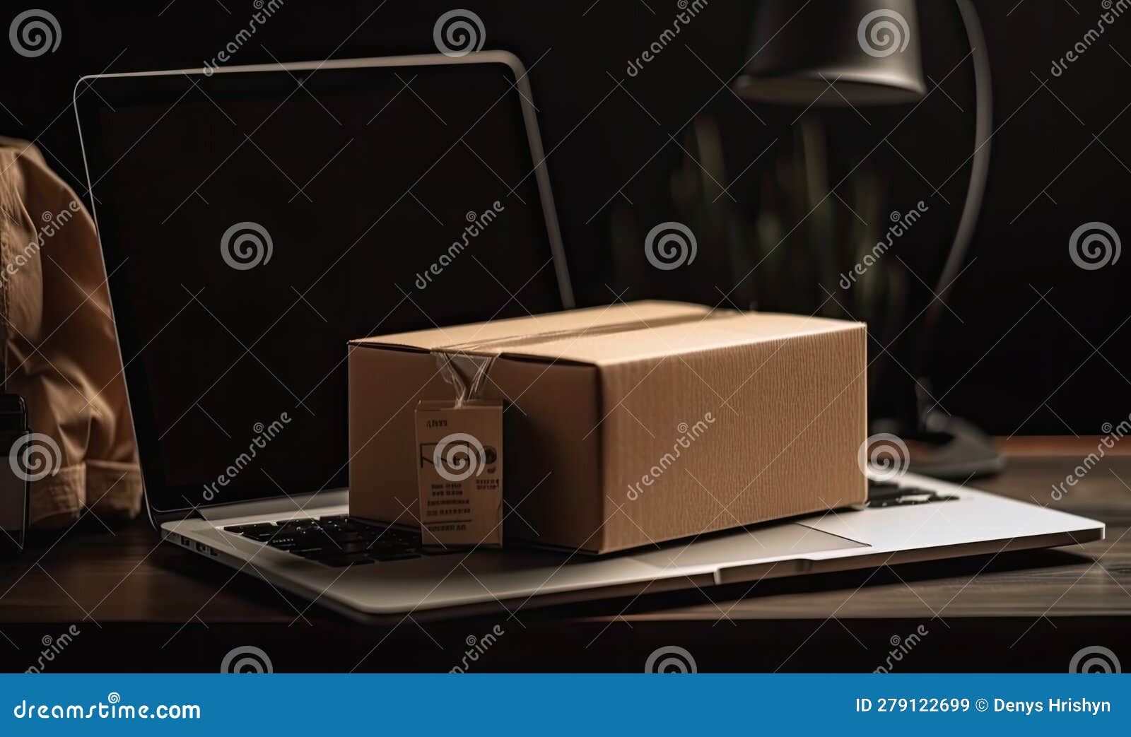 Laptop with Parcel Box for Online Shopping and Delivery Creating Using ...