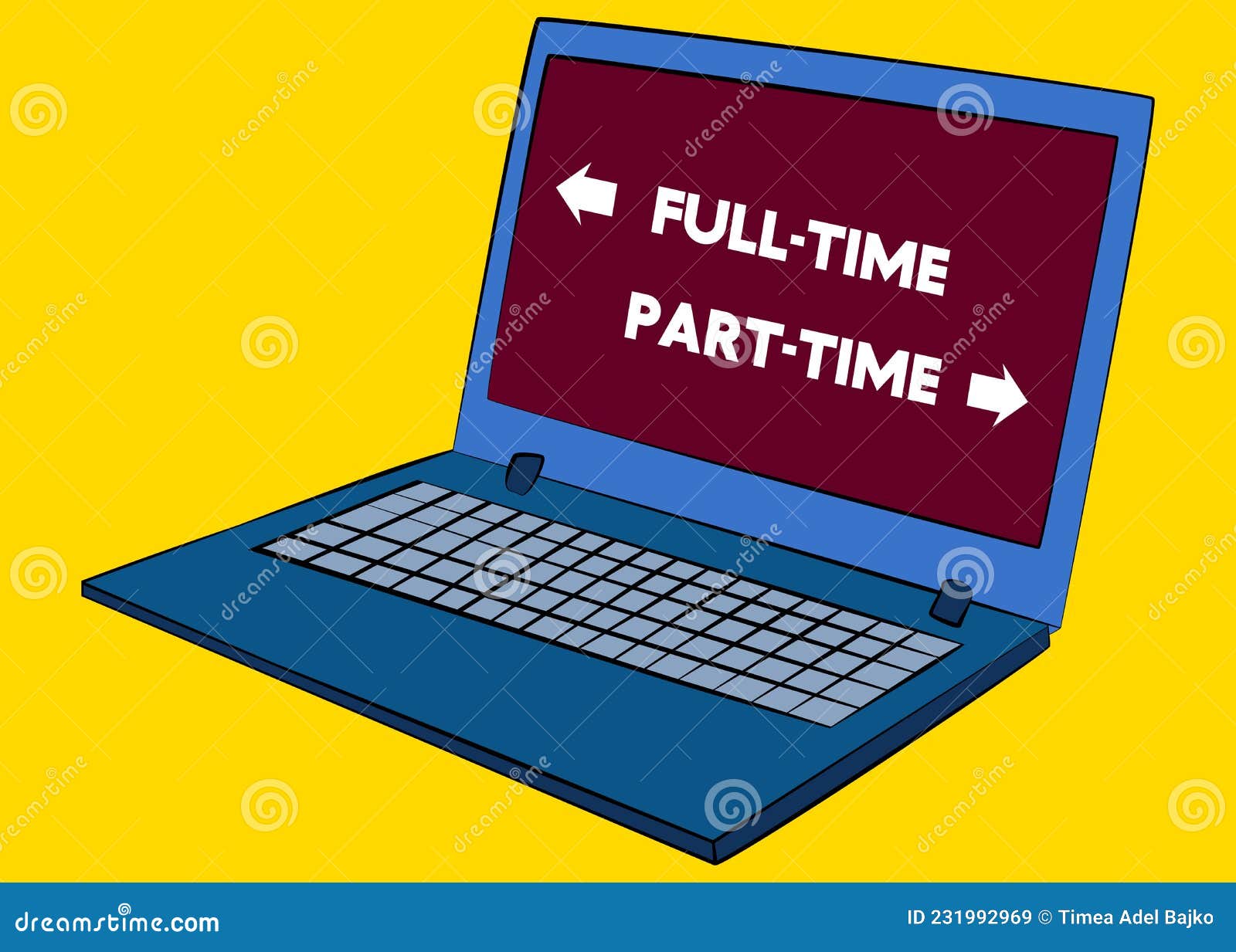 Laptop with Part-time and Full-time Text with Arrows on the Screen ...