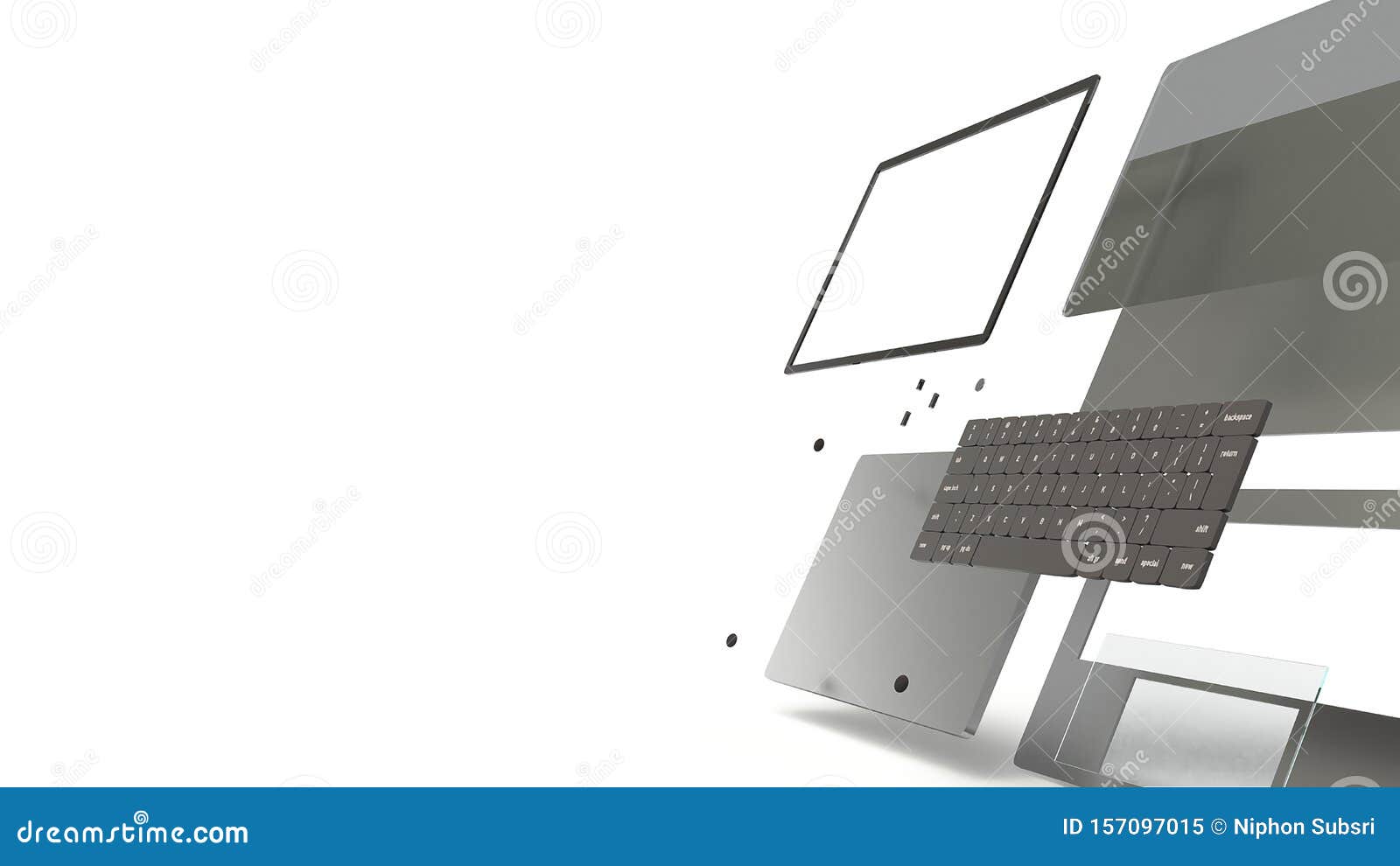 Laptop Parts on White Background 3d Rendering Stock Illustration ...