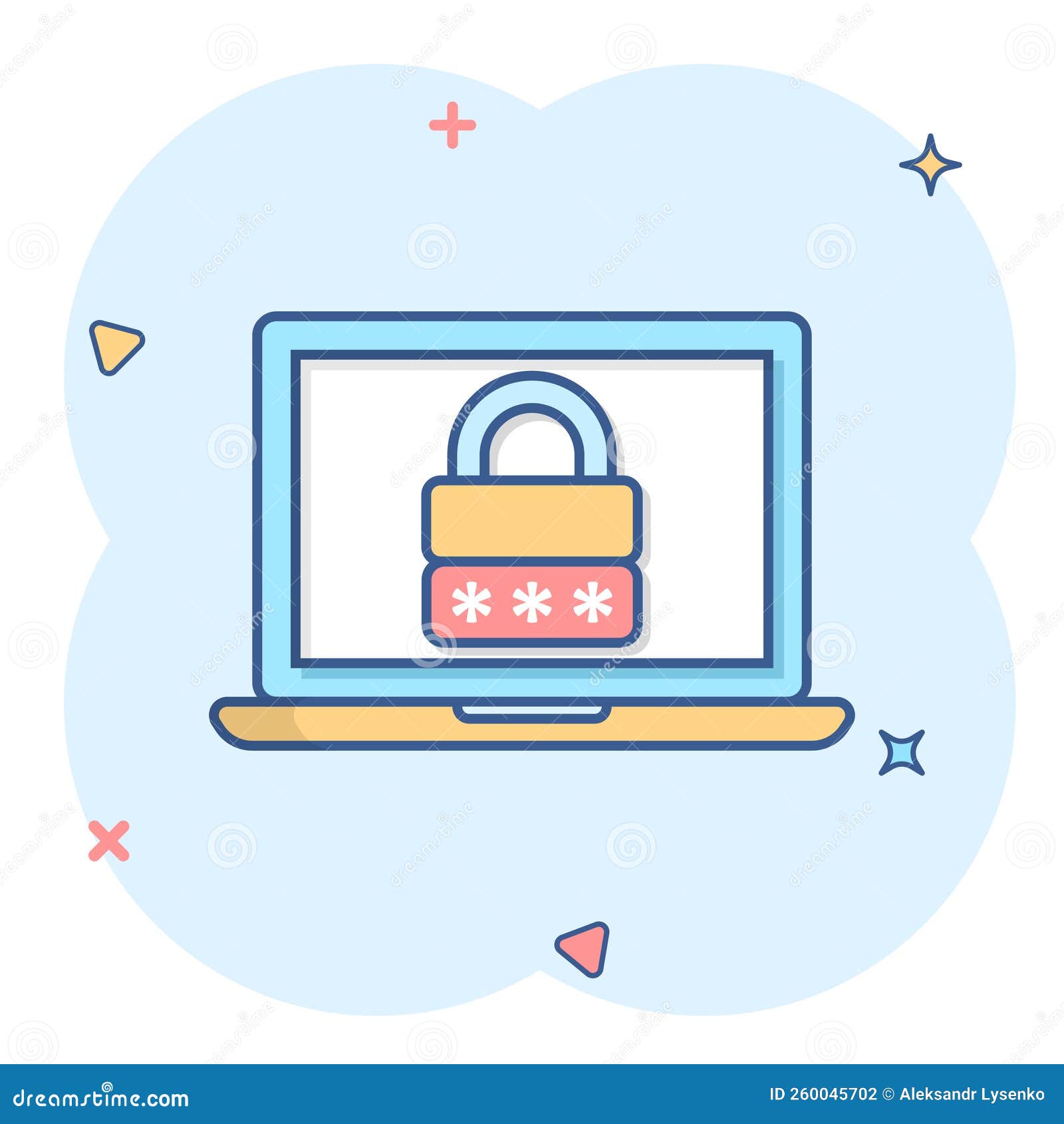 Laptop with Password Icon in Comic Style. Computer Access Cartoon ...