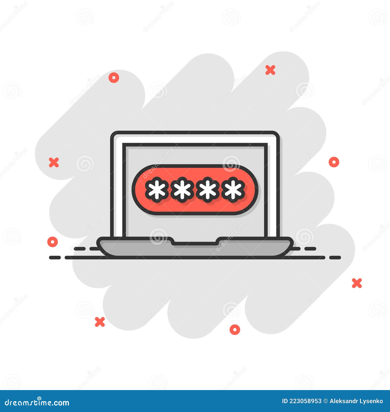 Laptop with Password Icon in Flat Style. Computer Access Vector ...