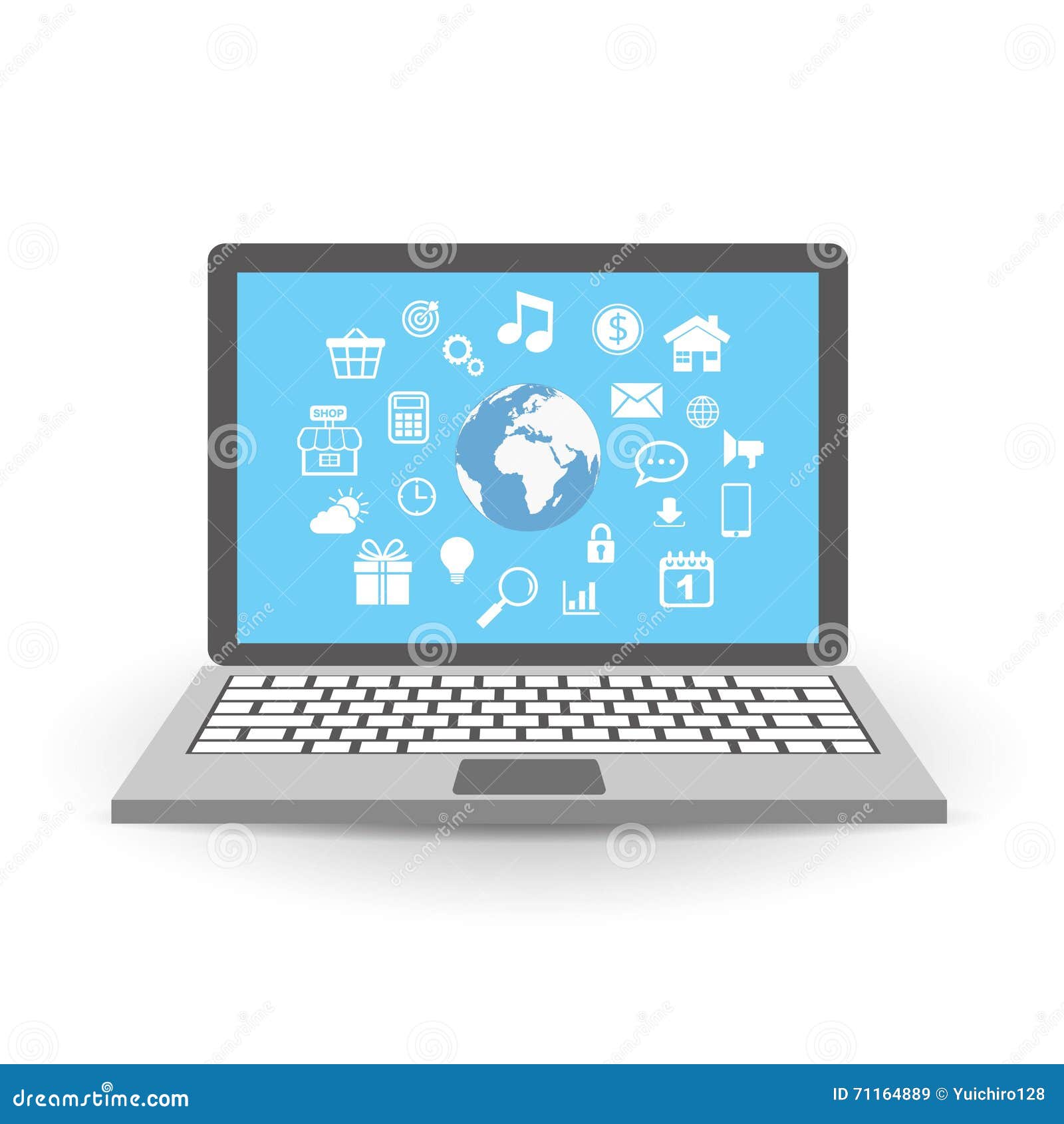 Laptop PC With Application Icons Stock Vector - Illustration of company ...