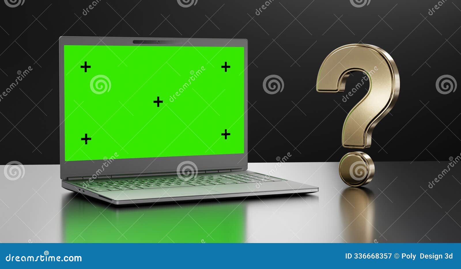 Laptop PC with Green Screen and Question Mark Stock Image - Image of ...