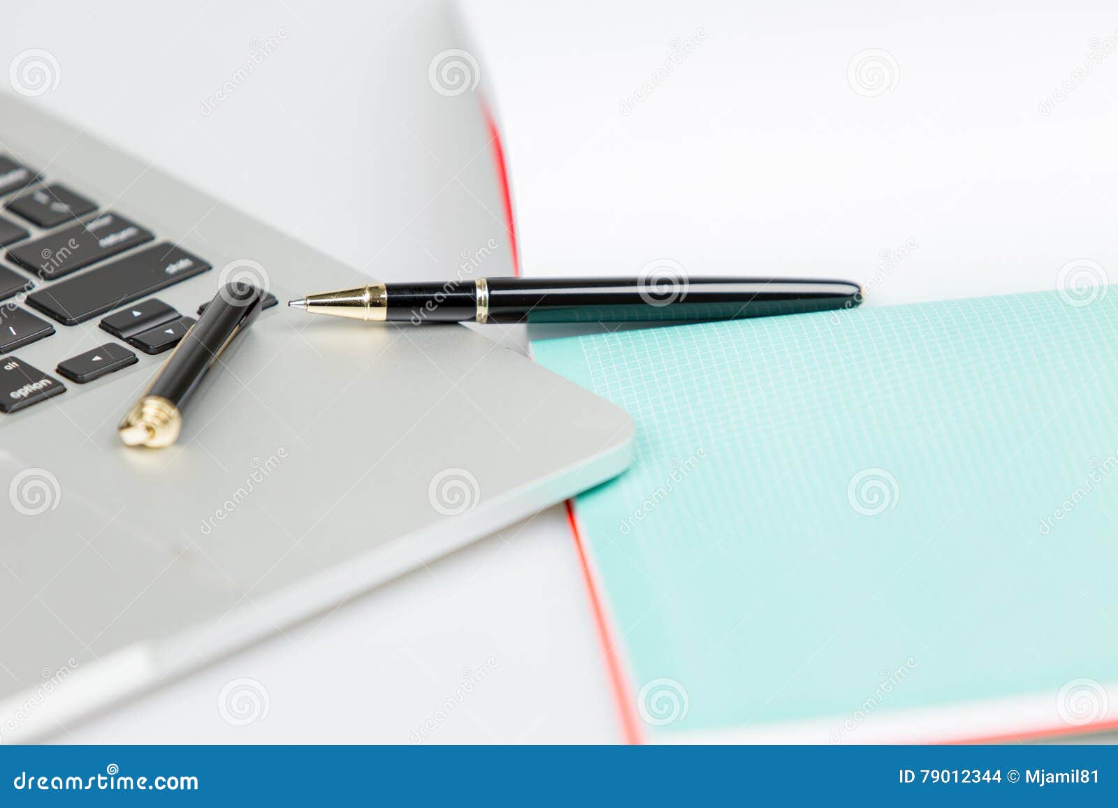 Laptop with Pen and Notebook Stock Photo - Image of pencil, page: 79012344