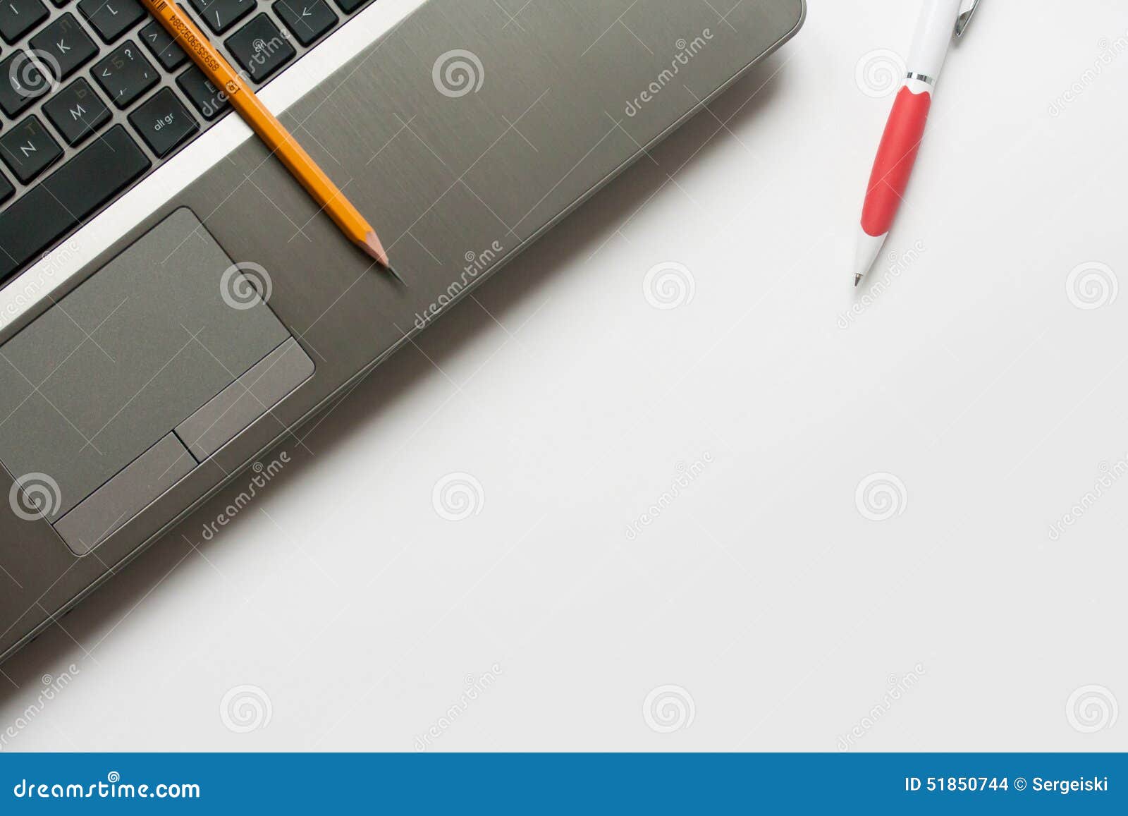 Laptop, pencil and pen stock photo. Image of working - 51850744