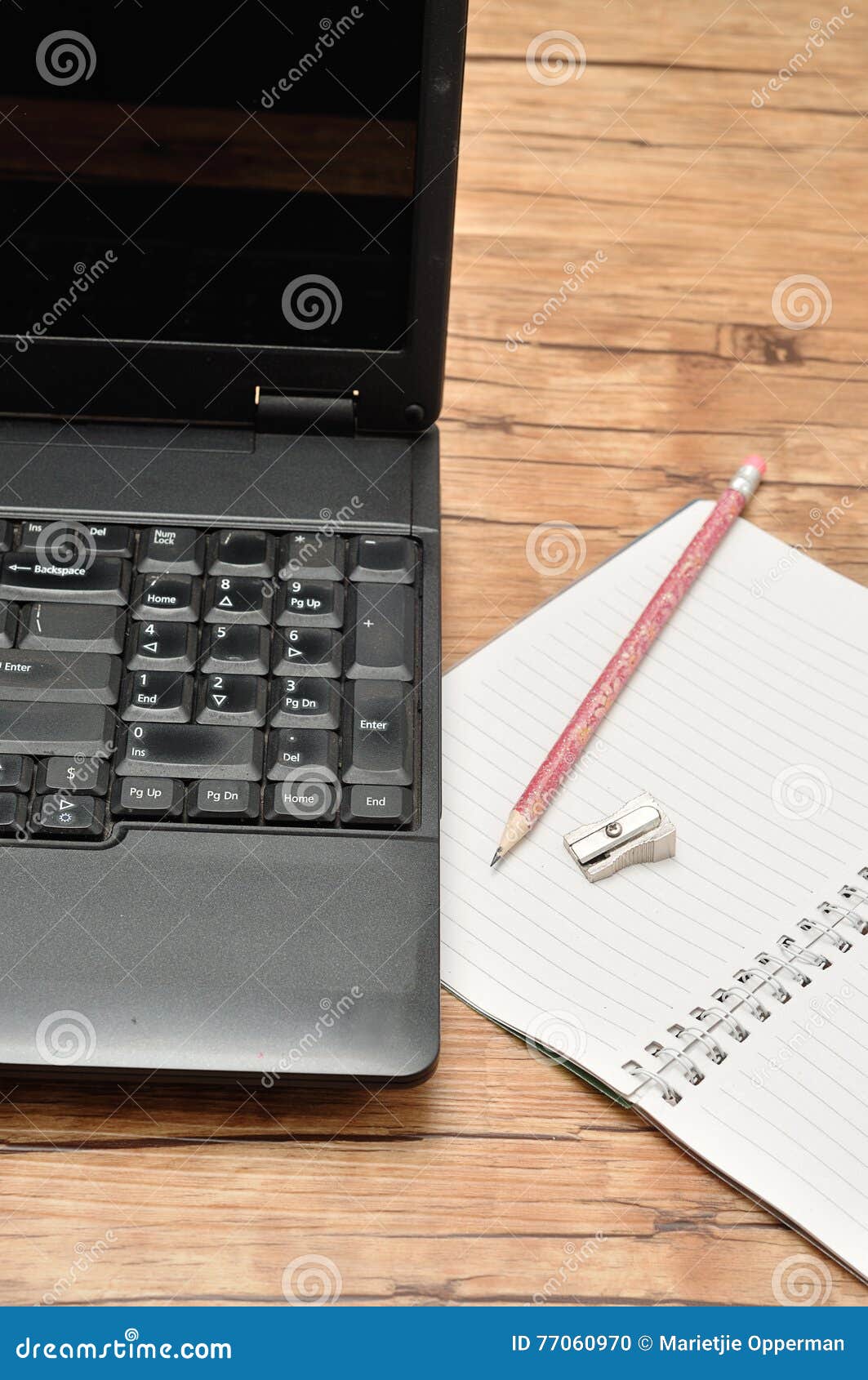 Laptop with a Pencil and Pencil Sharpener Stock Photo - Image of ...