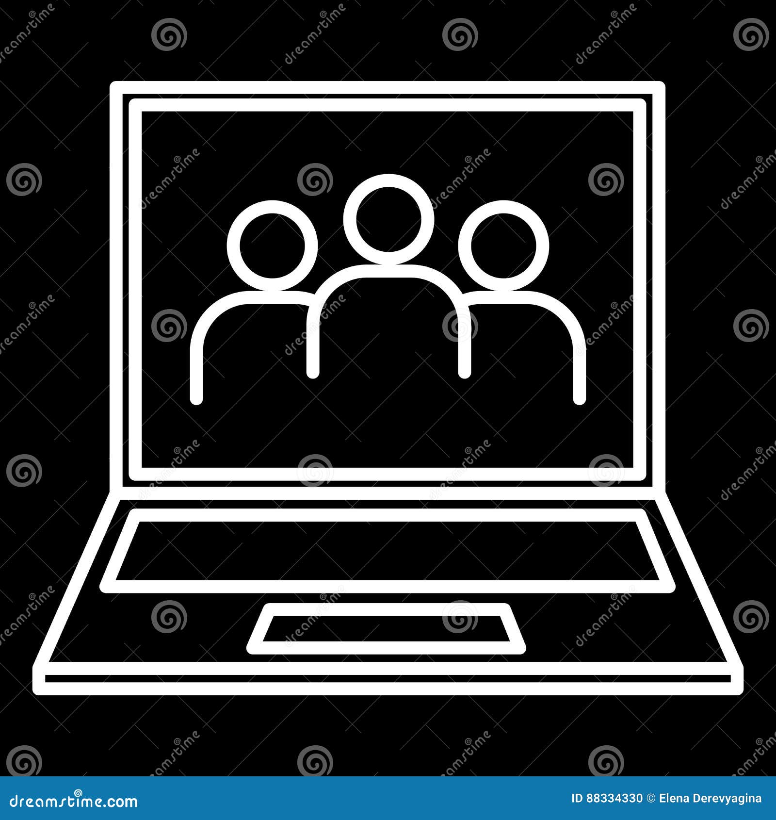 Laptop and People Icon White Contour of Vector Illustration Stock ...