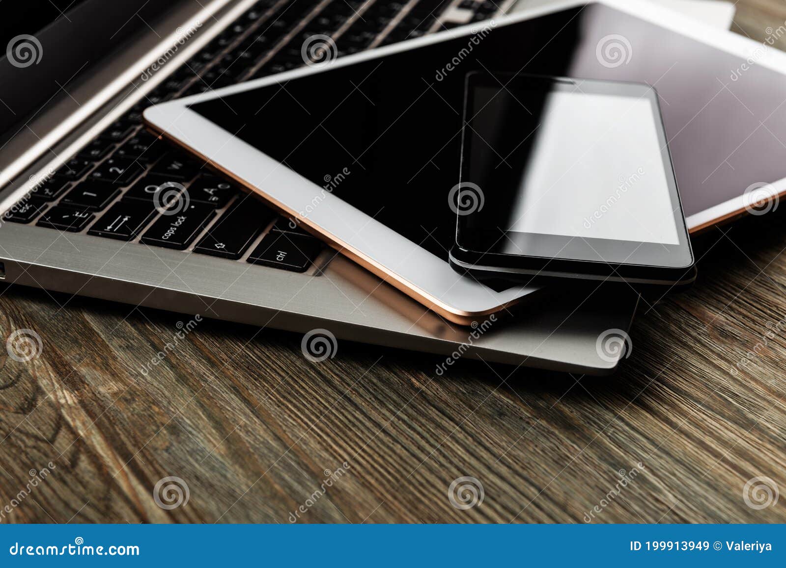 Laptop with Phone and Tablet Pc Stock Image - Image of mobile, monitor ...