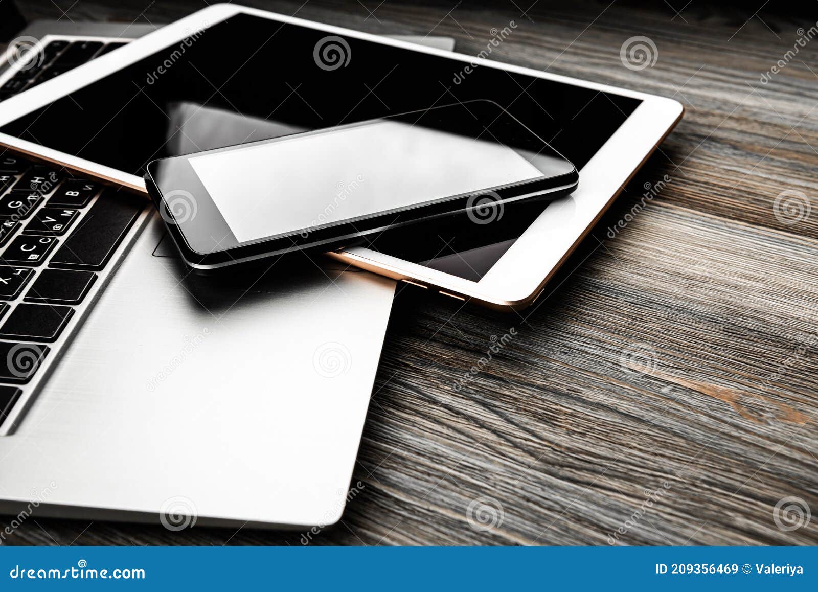 Laptop with Phone and Tablet Pc Stock Image - Image of electronic, data ...