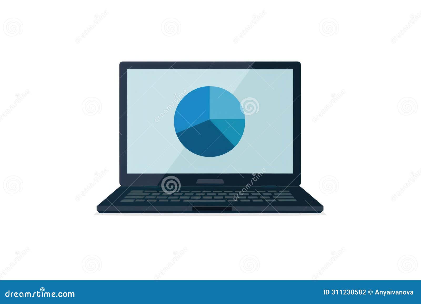 A Laptop with a Pie Chart on the Screen Stock Illustration ...