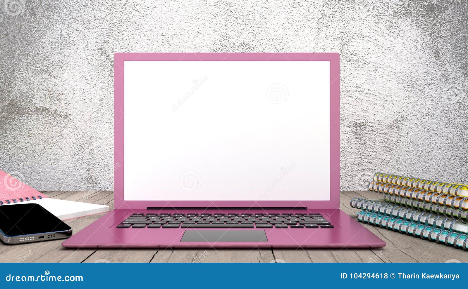 Laptop Pink Color with Notebook and Smartphone Stock Illustration ...