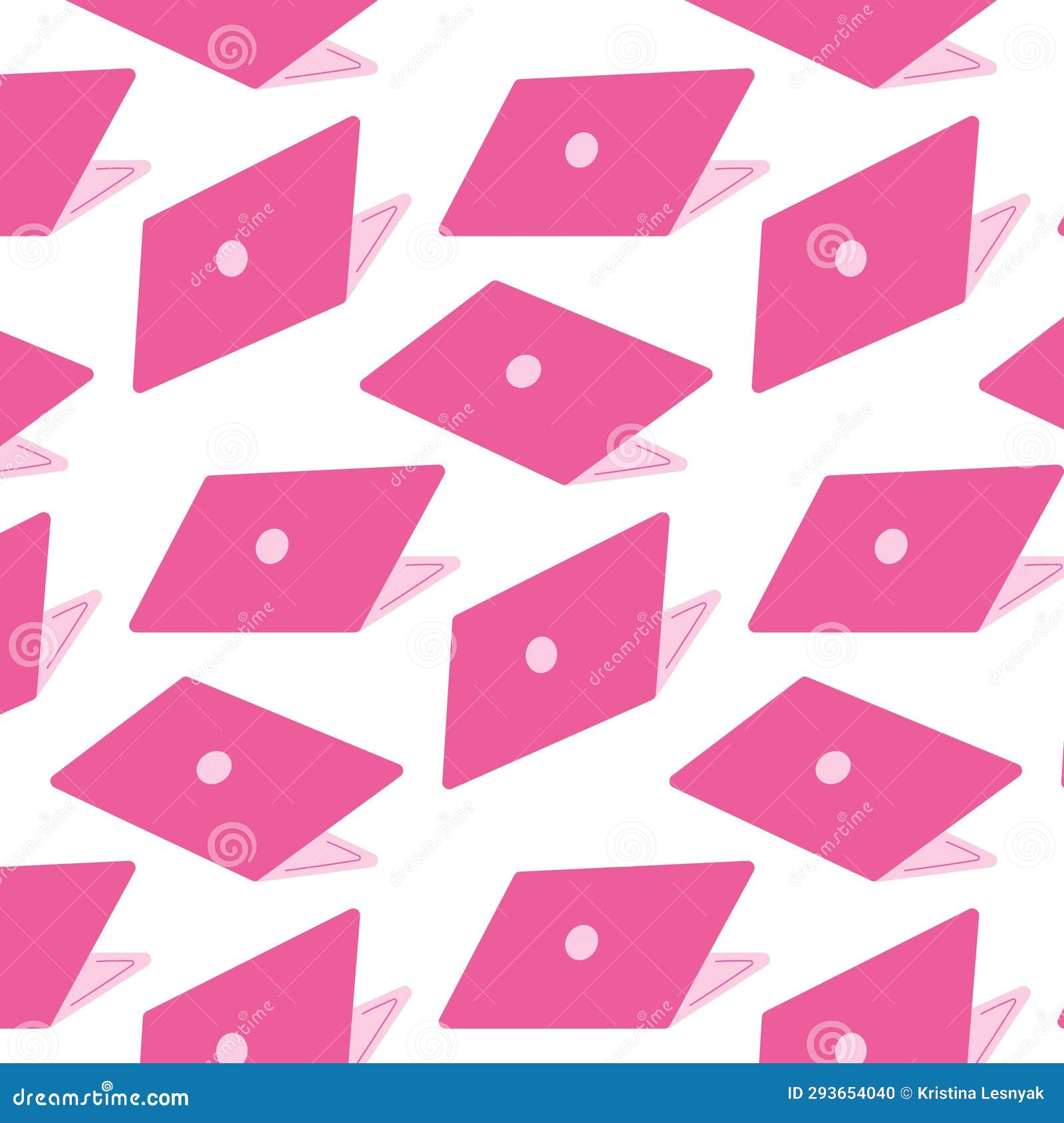 Laptop Pink Study Work Doll Pattern Textile Stock Vector - Illustration ...