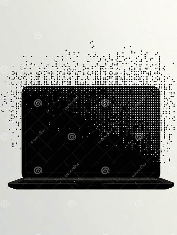 A Laptop with Pixel Elements Emanating from Its Screen, Representing ...