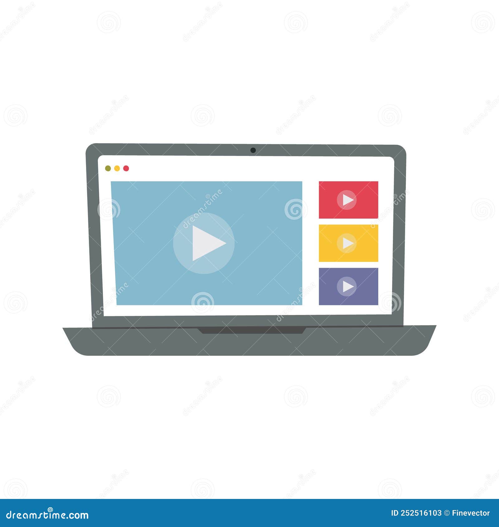 Laptop with Play Button on Screen. Video Player Window Live Streaming ...