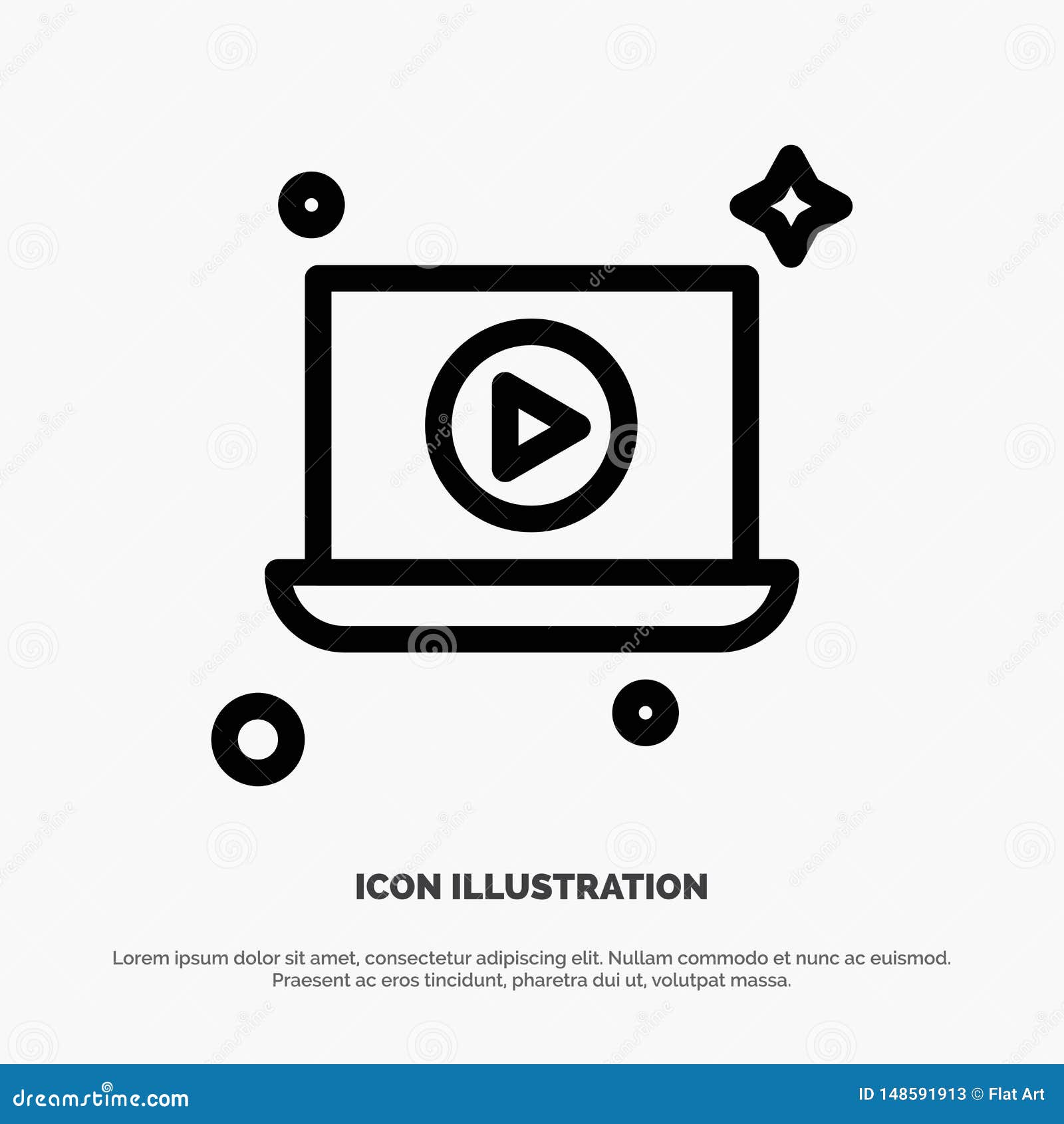 Laptop With Play Button Thin Line Icon. Vector Pictogram ...