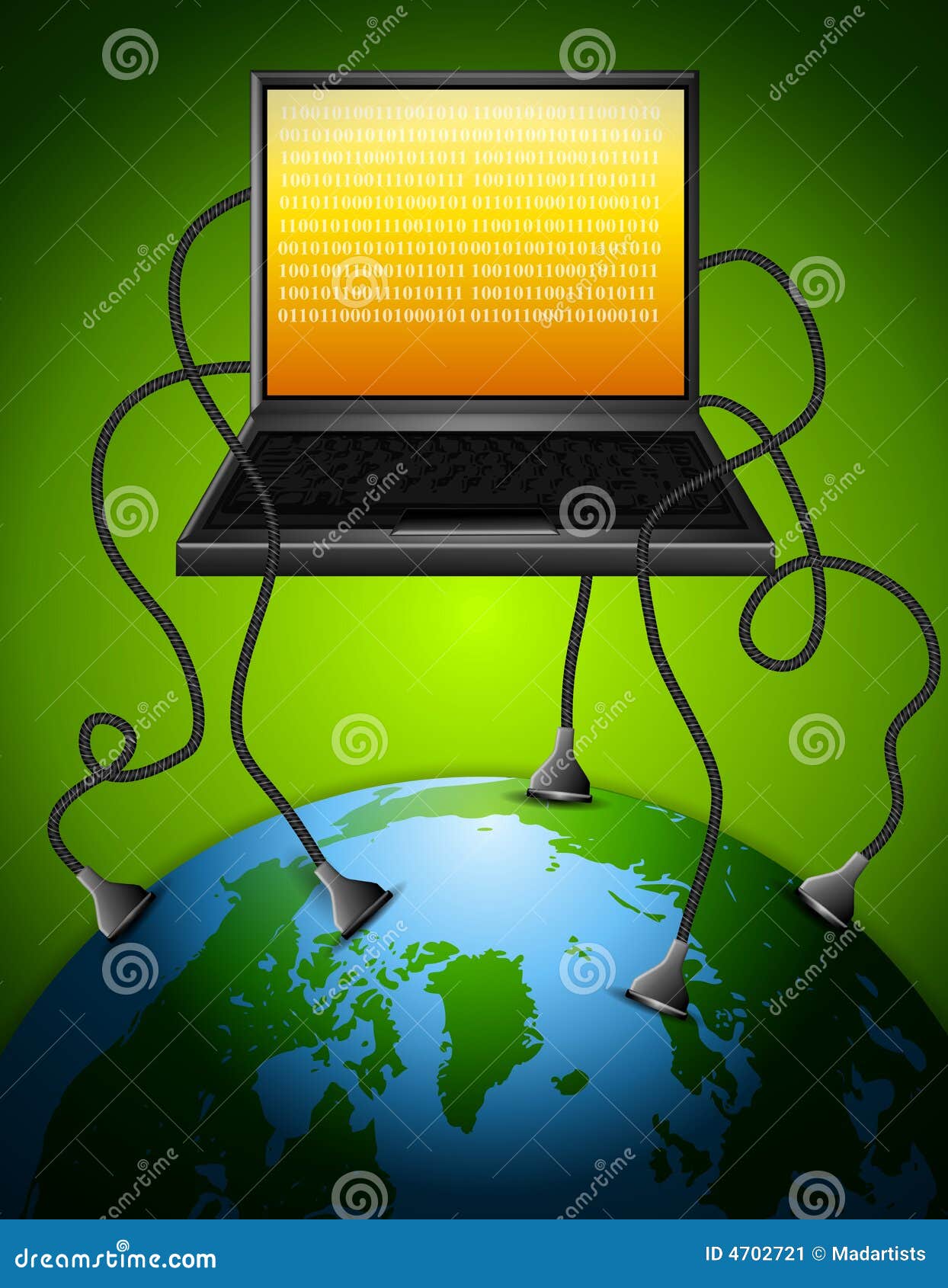 Laptop Plugged into Earth stock illustration. Illustration of computing ...