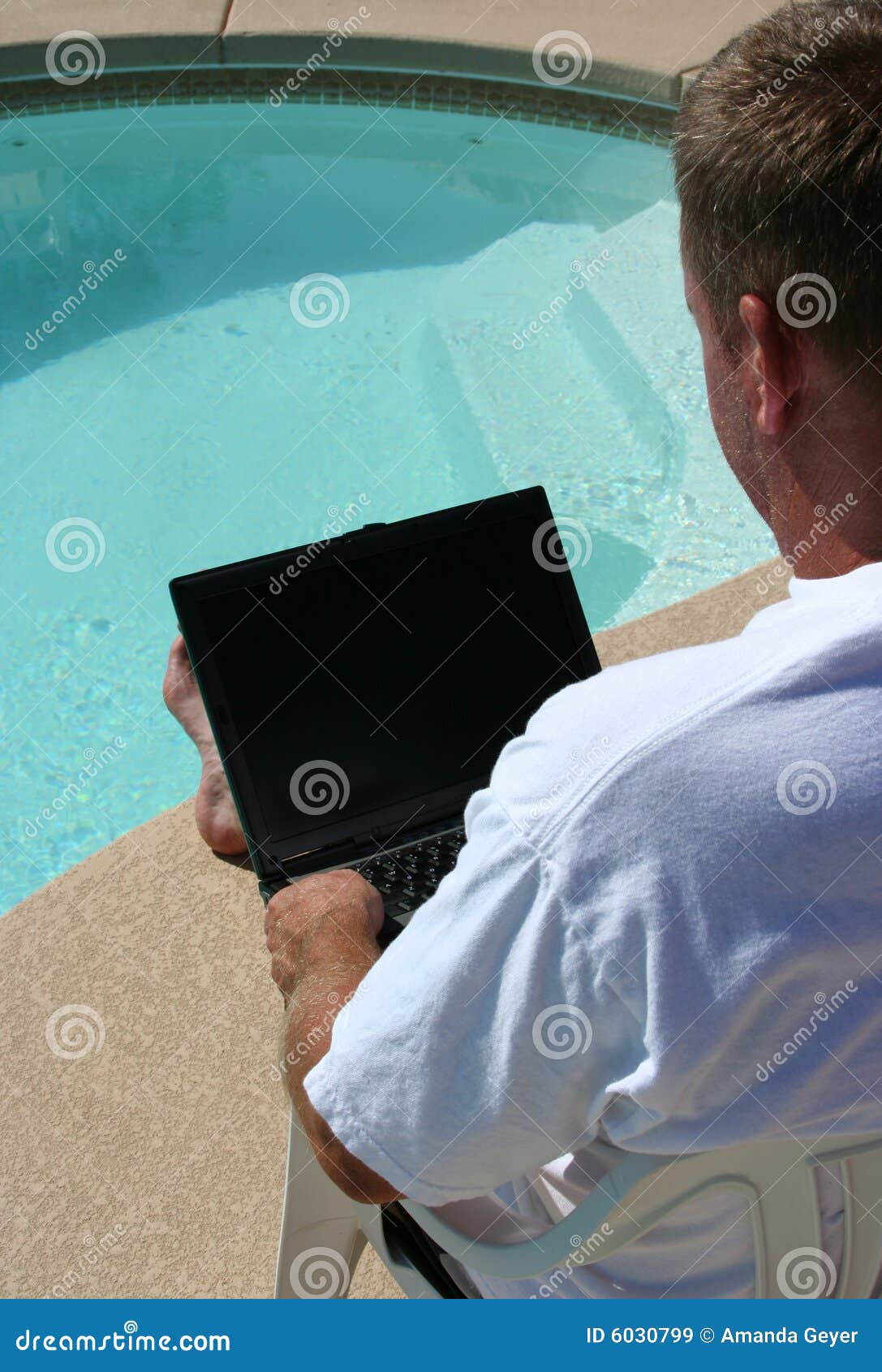 Laptop by pool stock image. Image of telecommuting, caucasion - 6030799