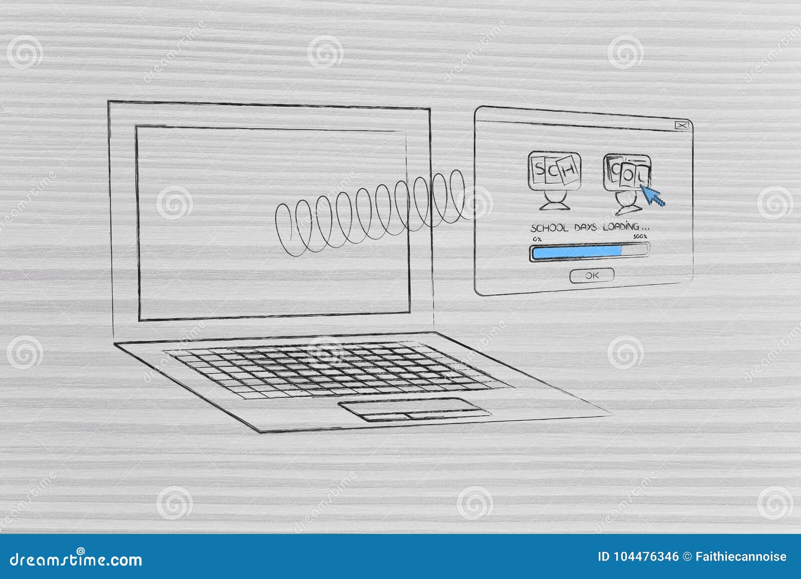 Laptop with Pop-up Message on Spring with School Loading Icon an Stock ...